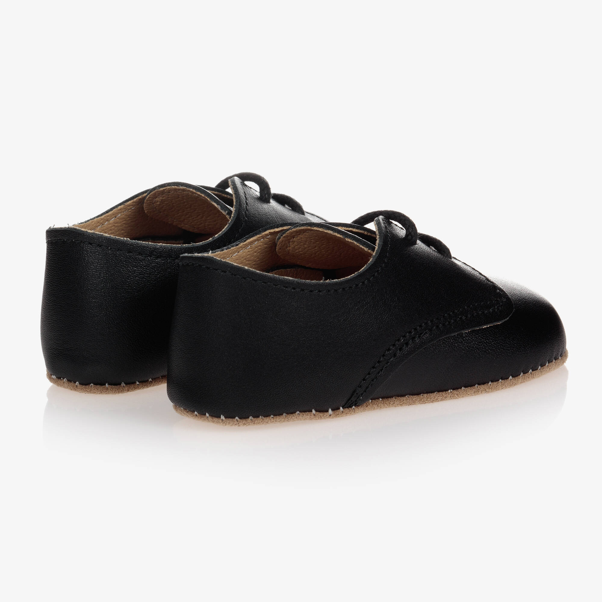 Early Days - Black Leather Lace-Up Pre-Walker Shoes | Childrensalon
