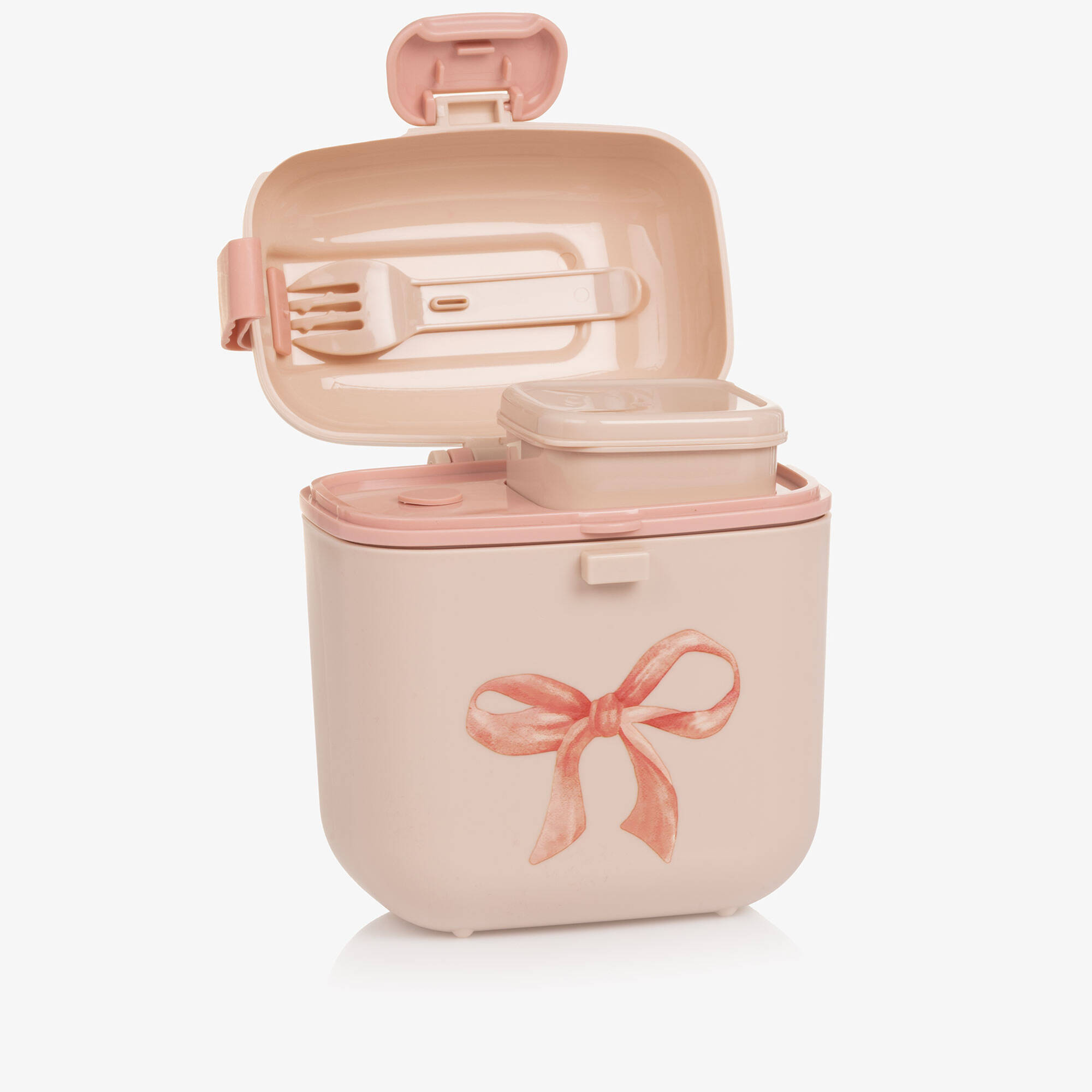 Elodie - Girls Pale Pink Bow Lunch & Snack Box (14cm) | Childrensalon