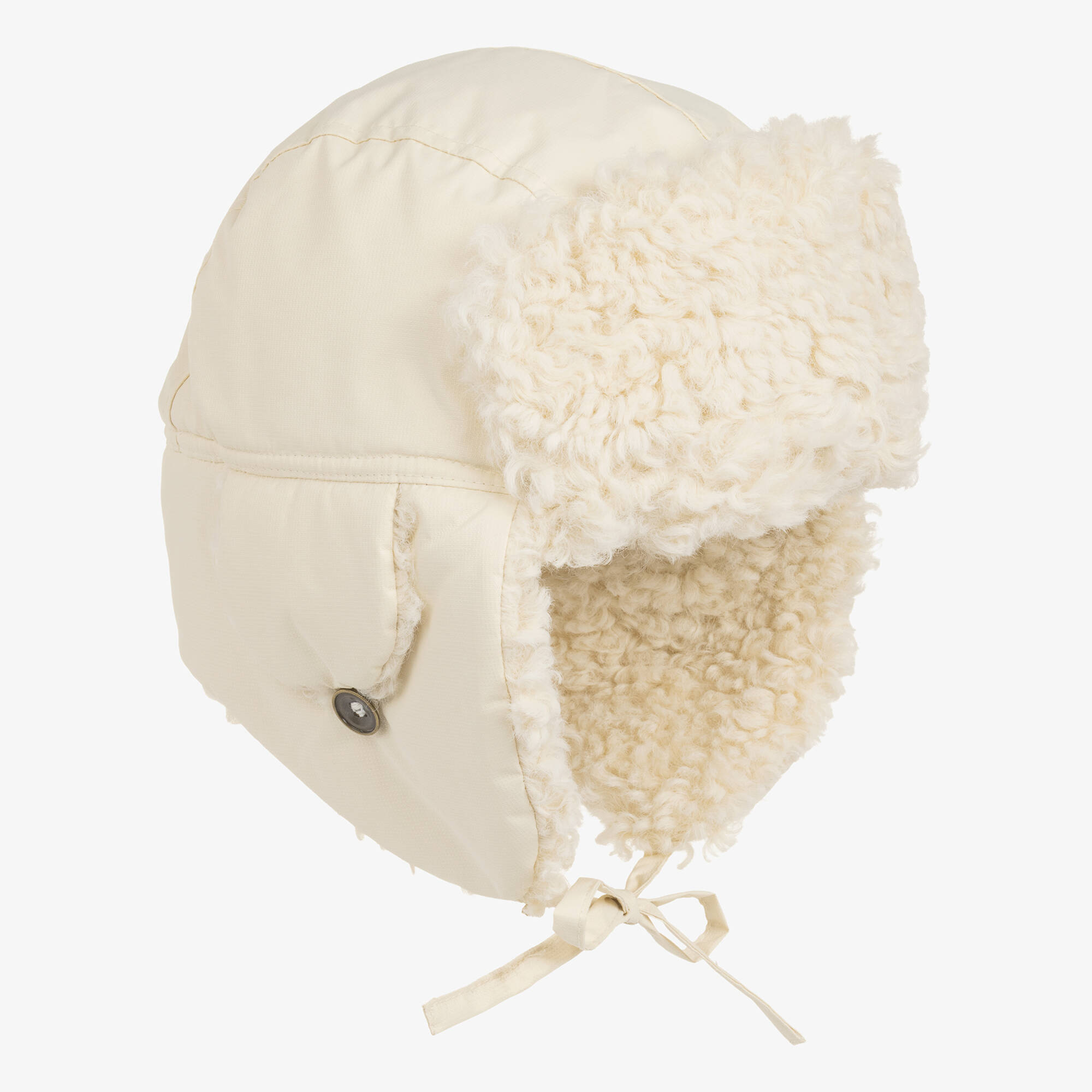 Elodie - Ivory Sherpa Lined & Trimmed Trapper Hat | Childrensalon