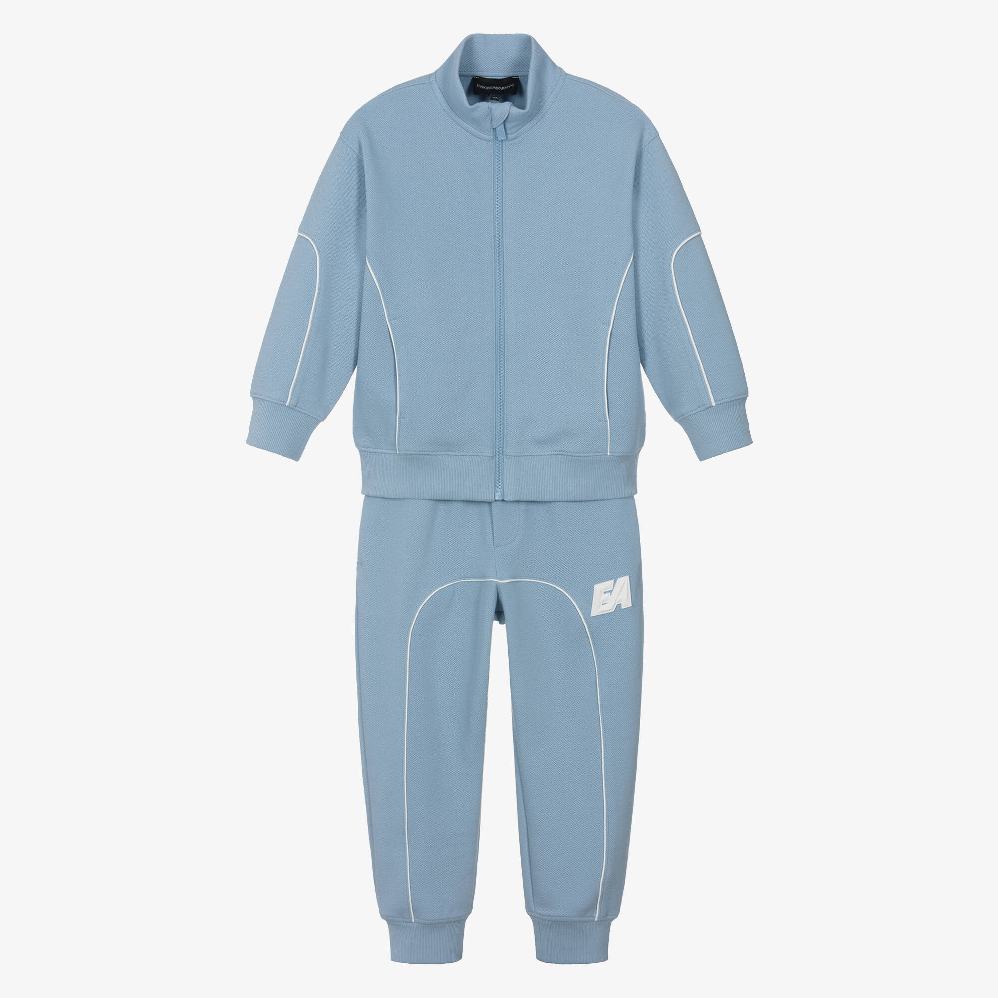 Emporio Armani - Boys Pale Blue Piqué Tracksuit with Rubberised Logos ...
