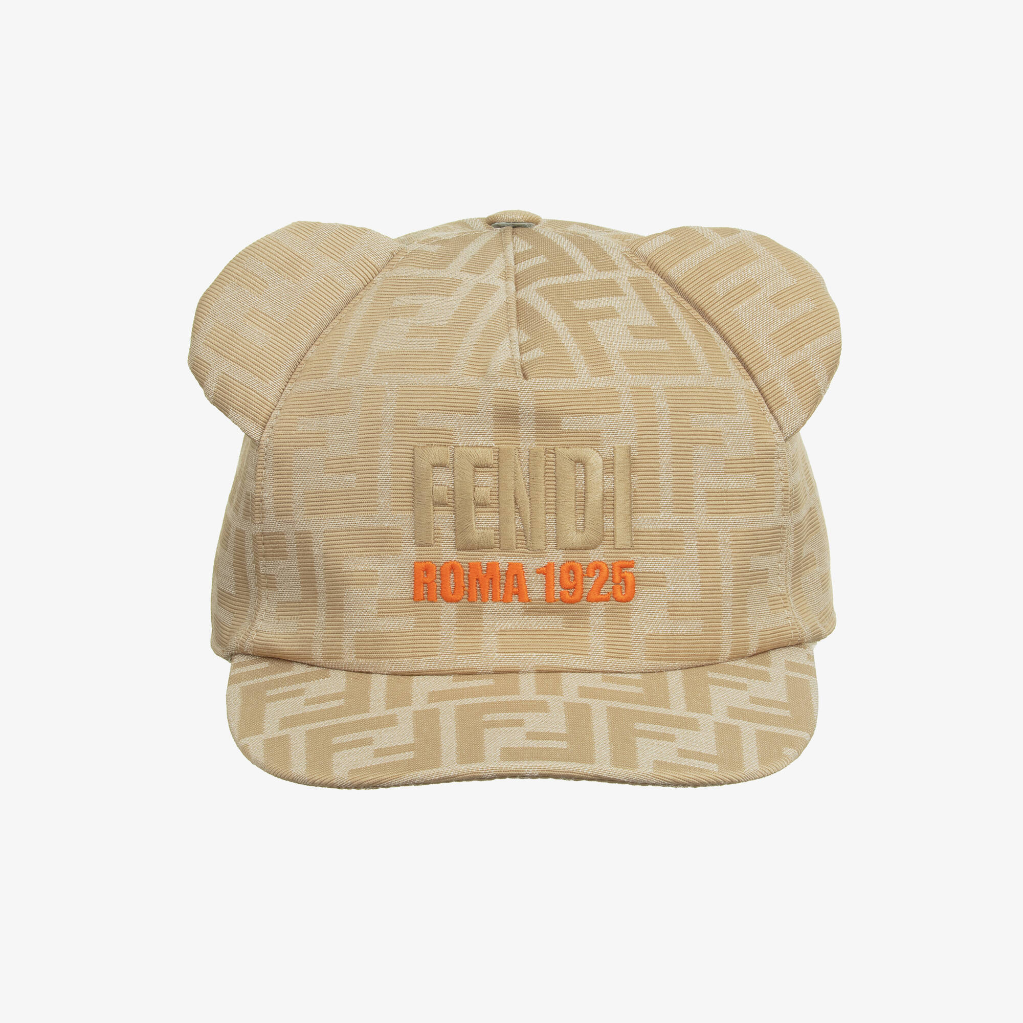 Fendi - Boys Beige FF Logo Cap with Teddy Ears | Childrensalon