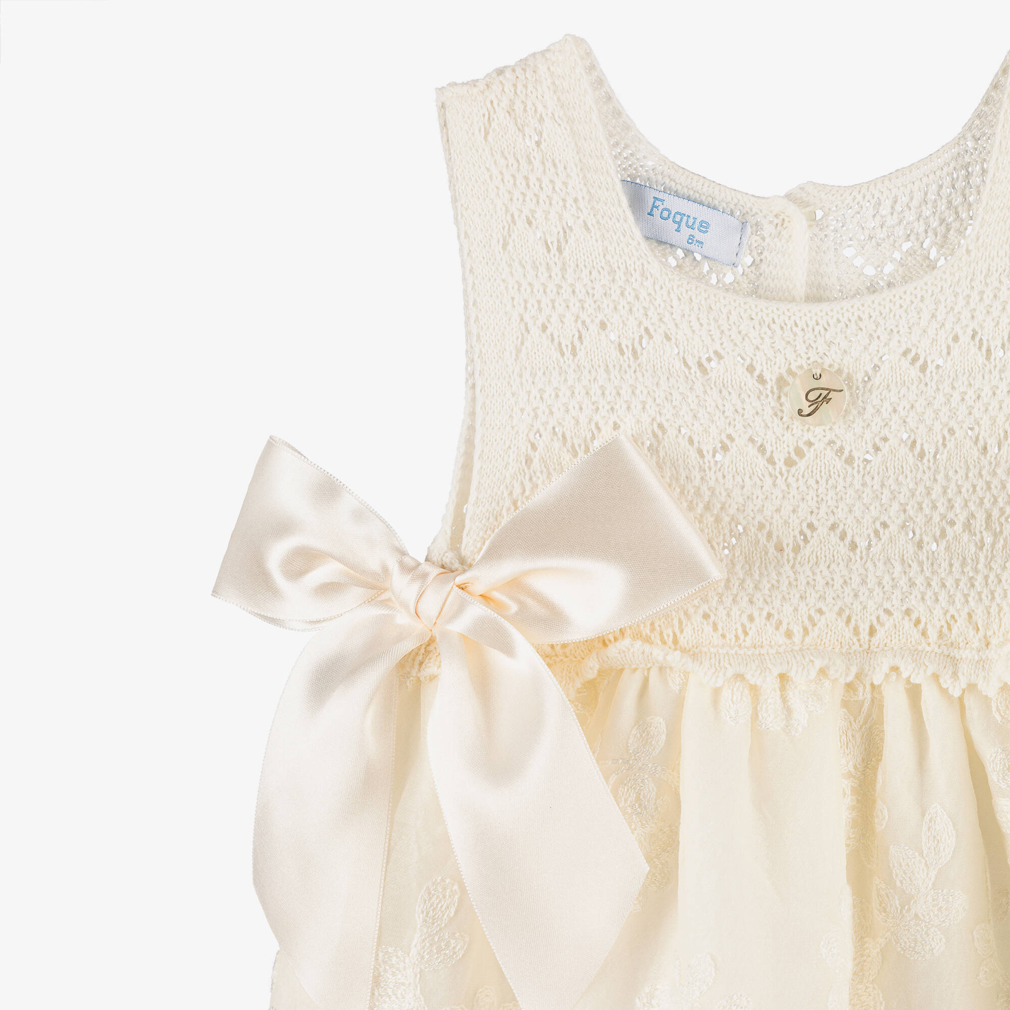 Foque - Baby Girls Ivory Knit & Floral Organza Dress | Childrensalon