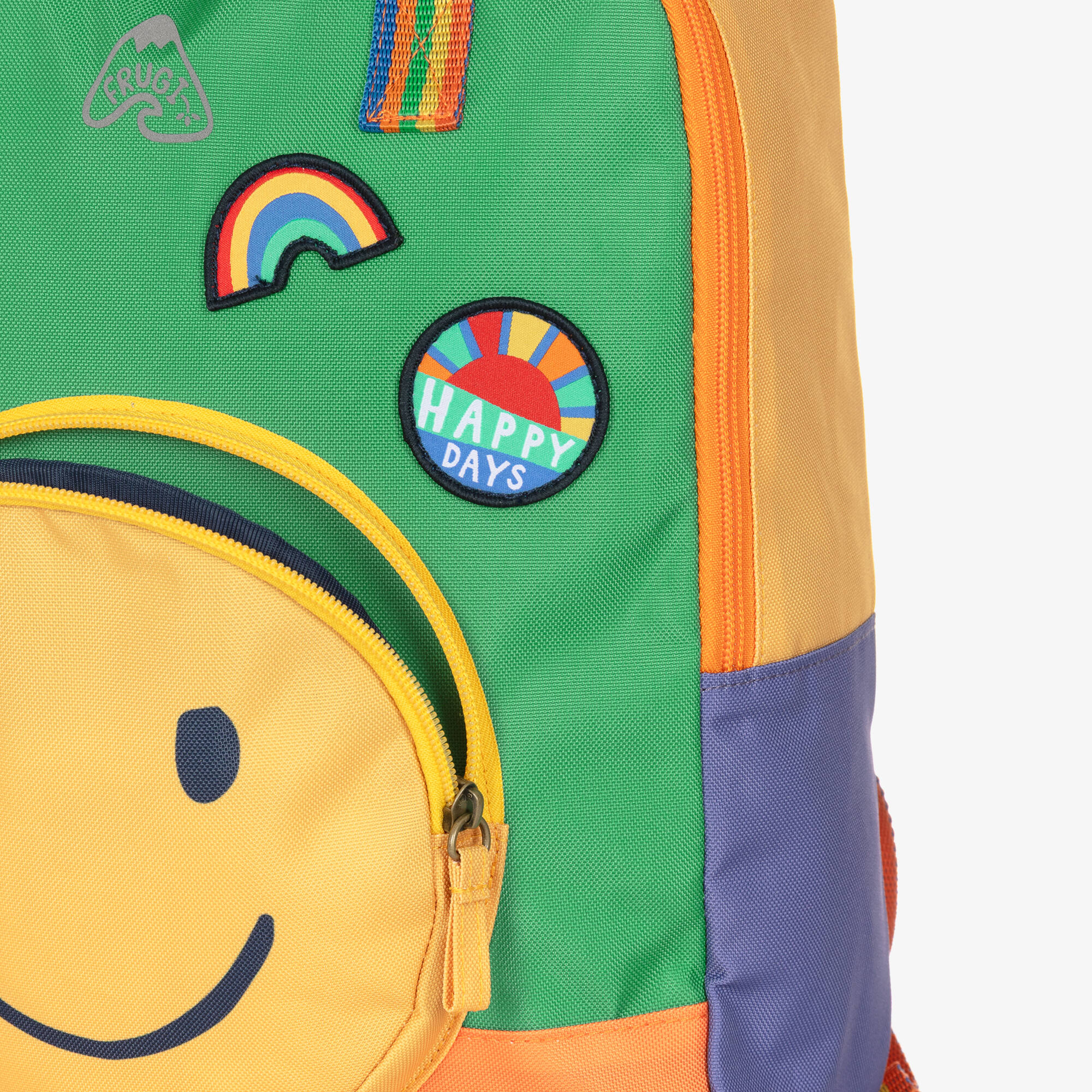 Frugi - Green Colourblock Happy Face Backpack (34cm) | Childrensalon