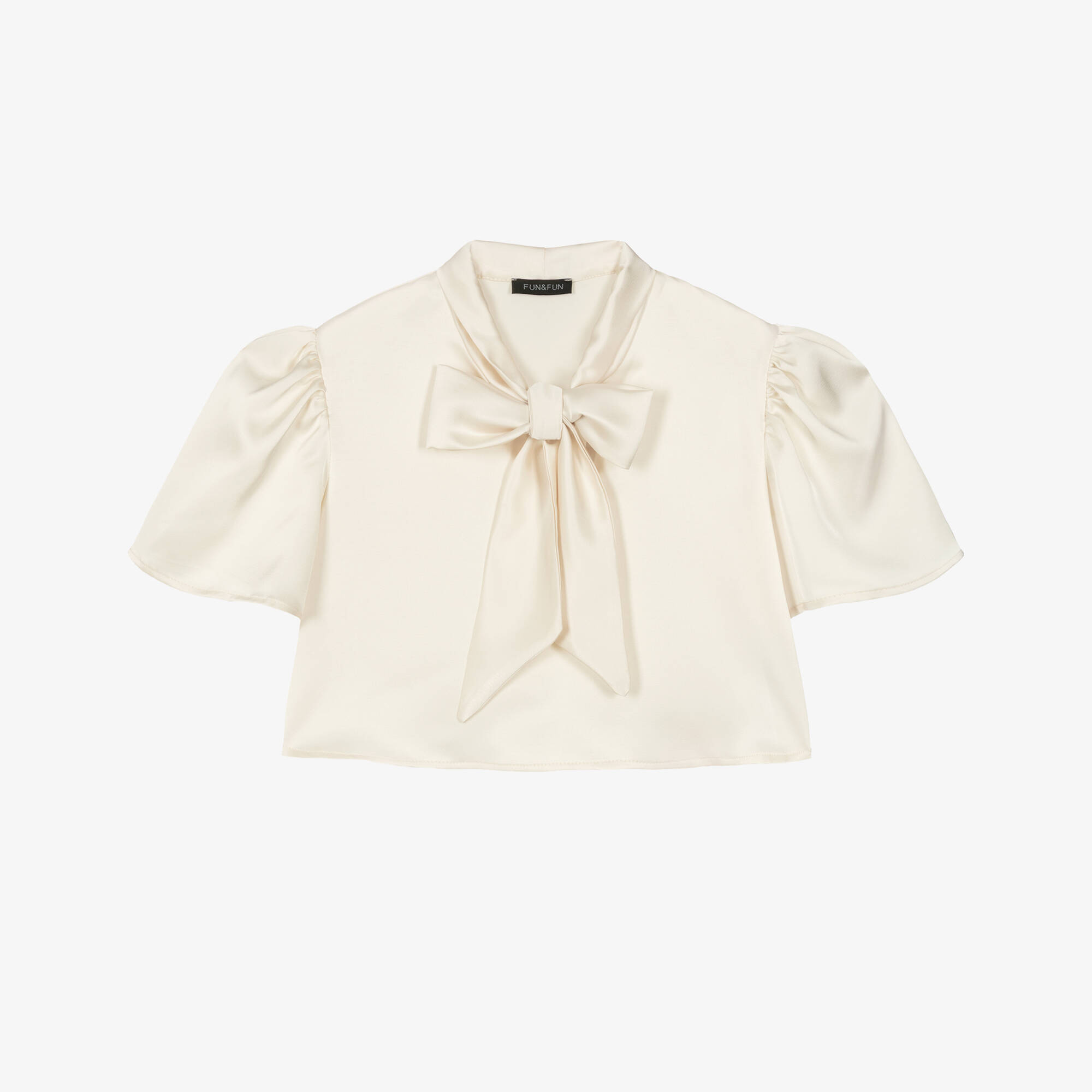 Fun & Fun - Girls Ivory Satin Blouse with Bow | Childrensalon