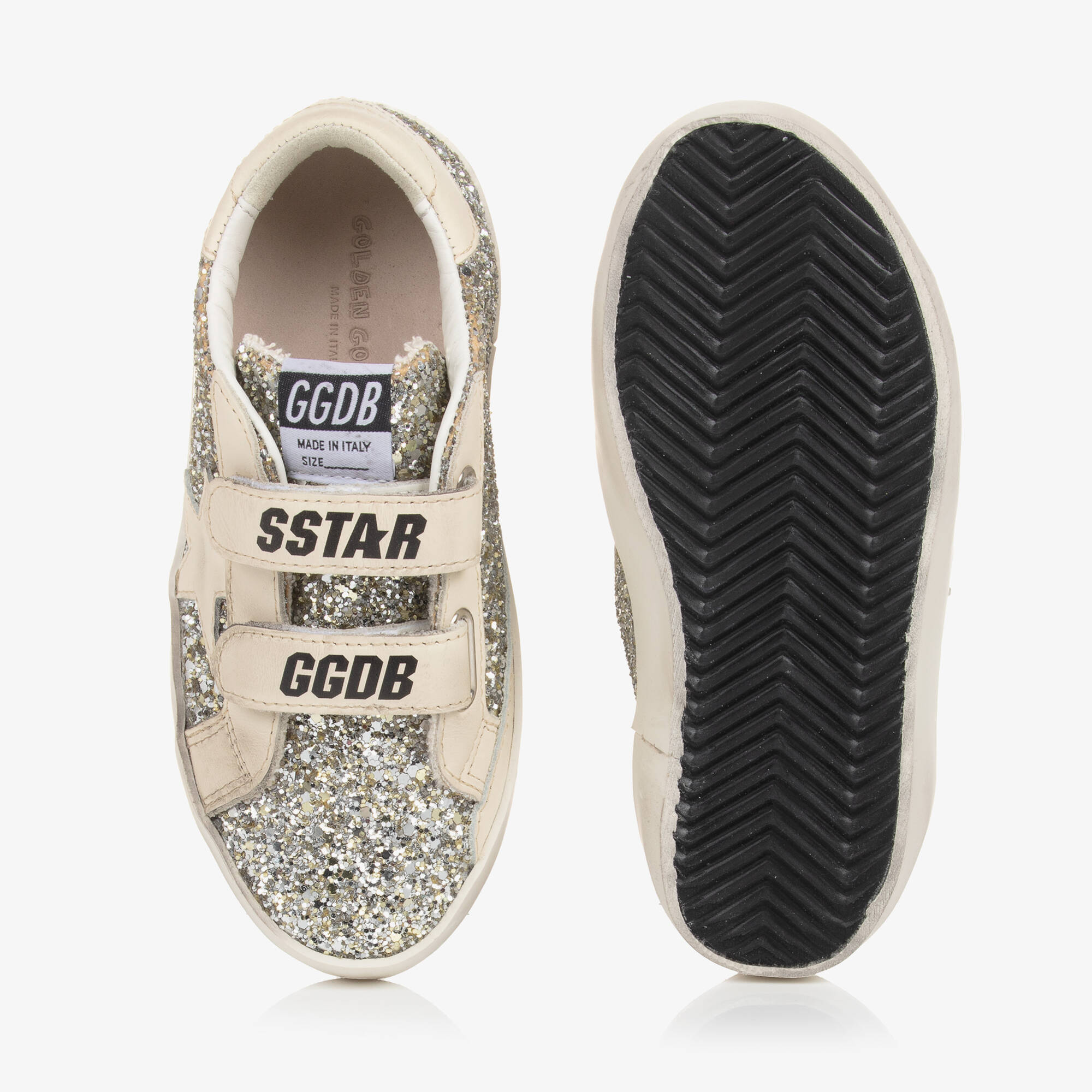 Golden Goose - Girls Silver Glitter Old School Velcro Trainers ...
