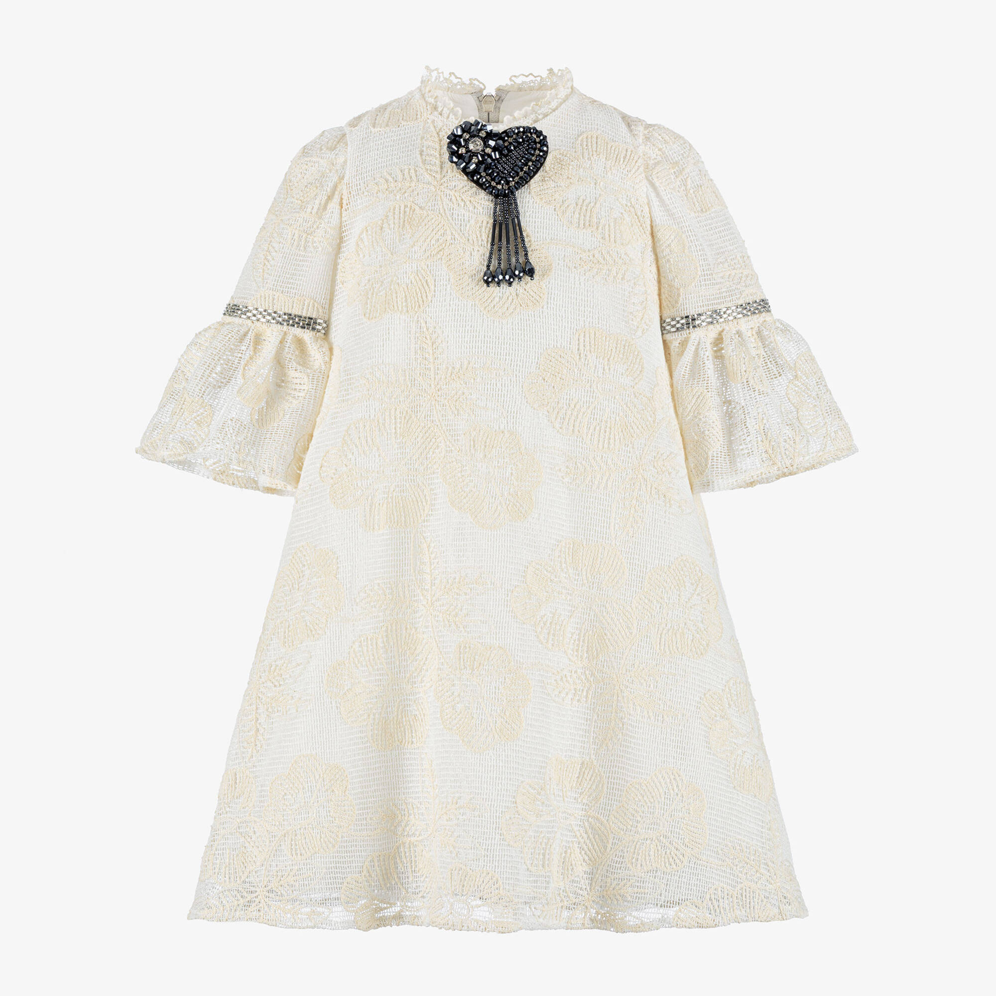 Graci - Girls Ivory Floral Crochet Lace Dress | Childrensalon