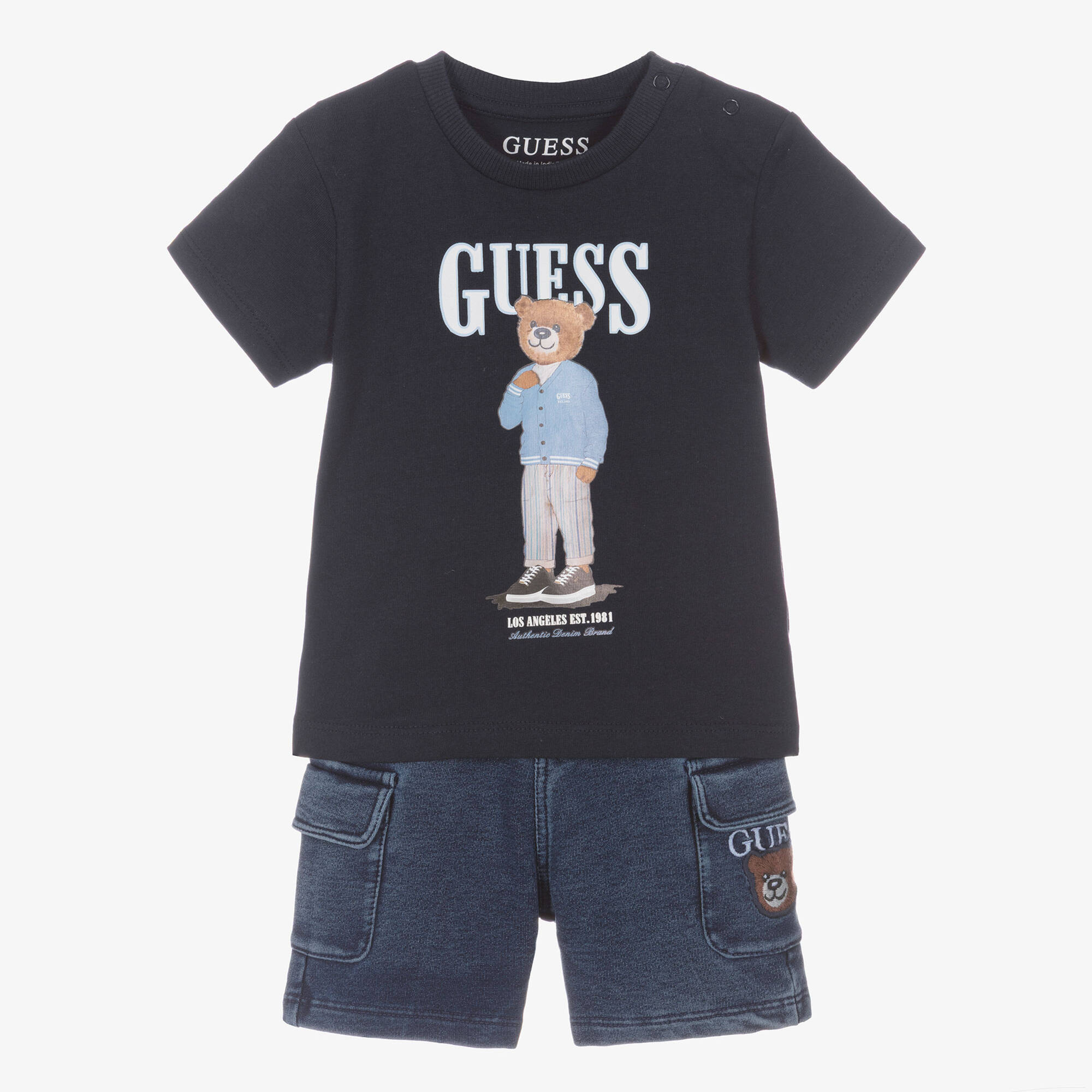 Guess - Baby Boys Navy Blue Guess Bear Shorts Set | Childrensalon