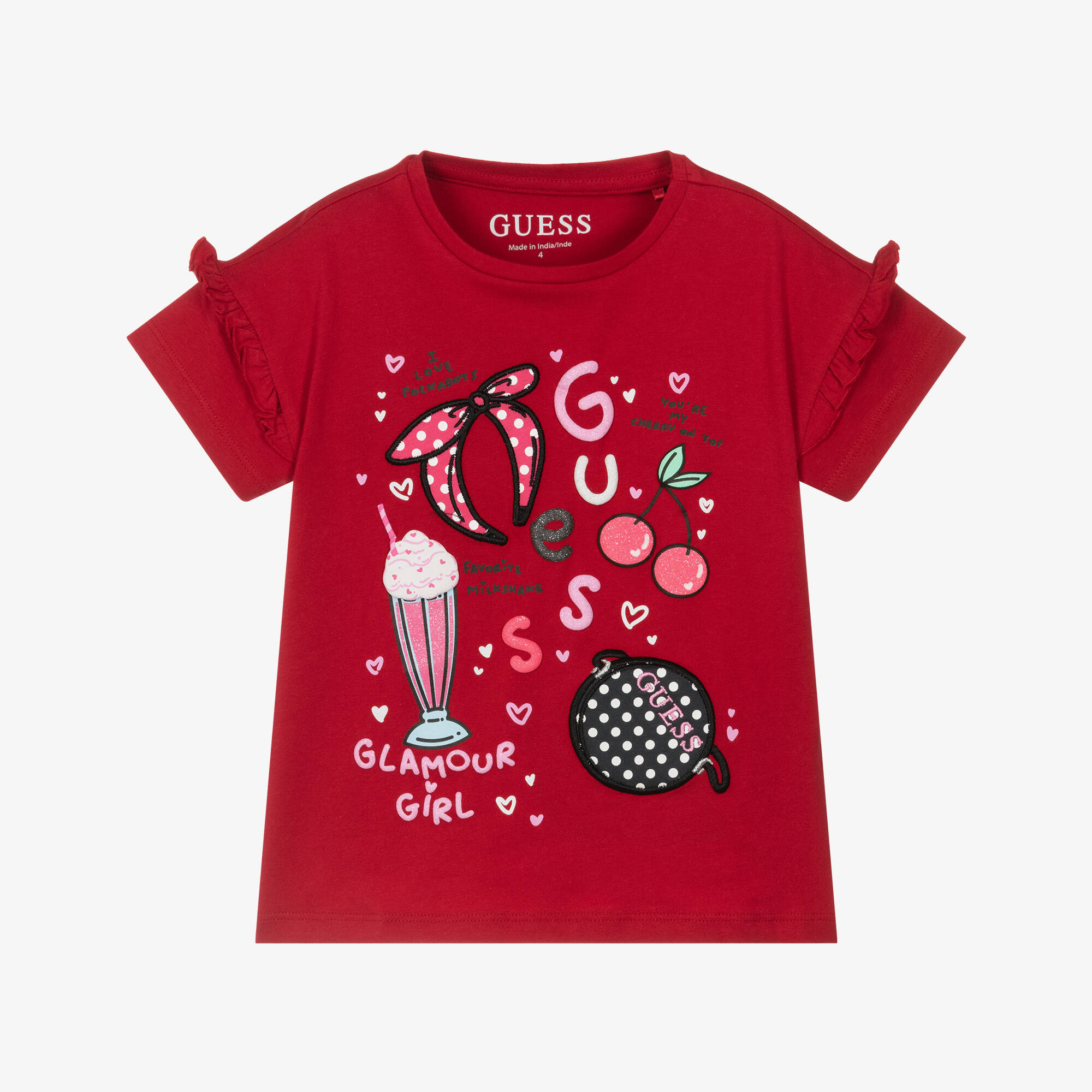Guess - Junior Girls Red Cotton T-Shirt with Sparkly Graphics ...