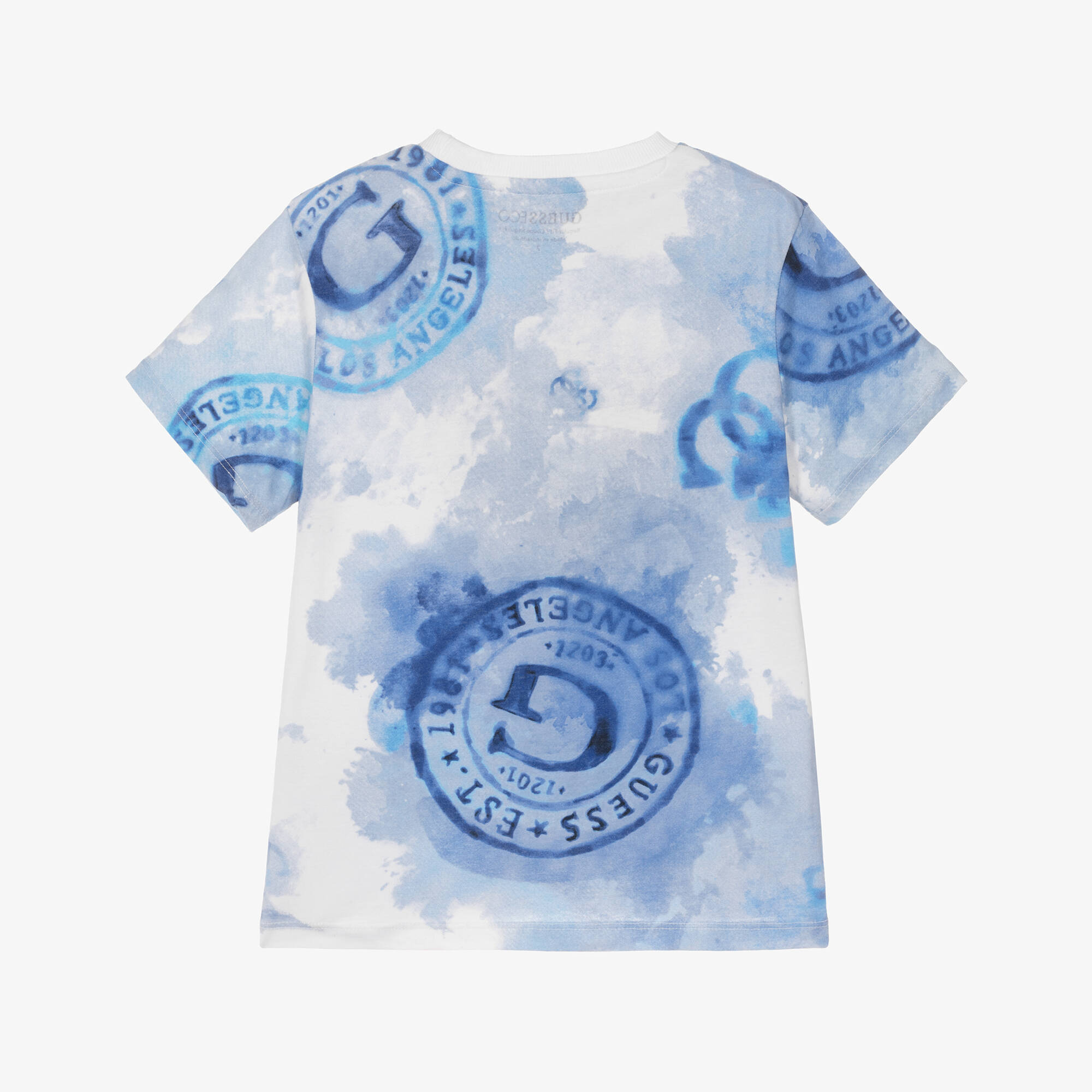 Guess - Older Boys Blue Cotton Logo Stamp T-Shirt | Childrensalon