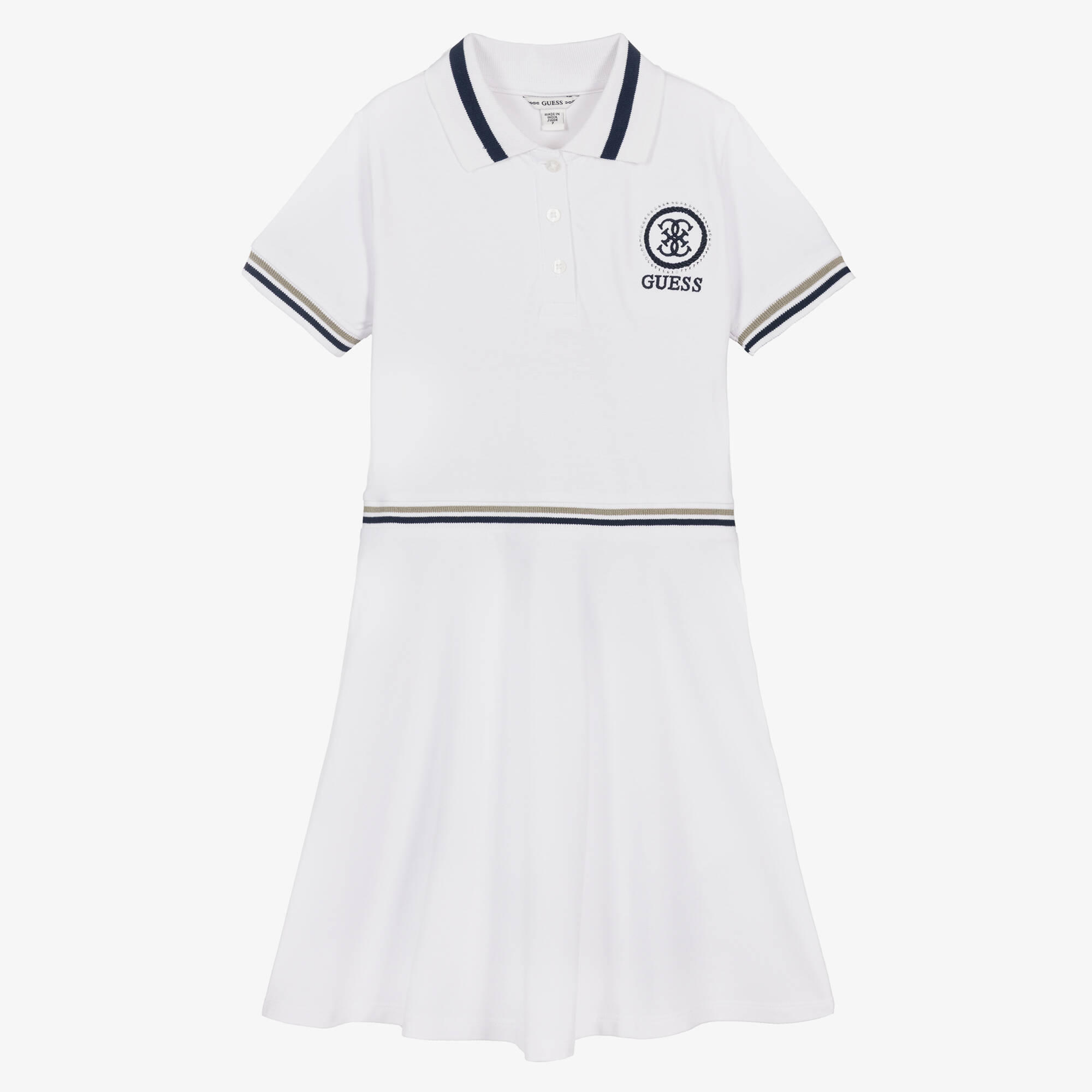 Guess - Older Girls White Cotton Piqué Polo Dress with 4G Logo ...