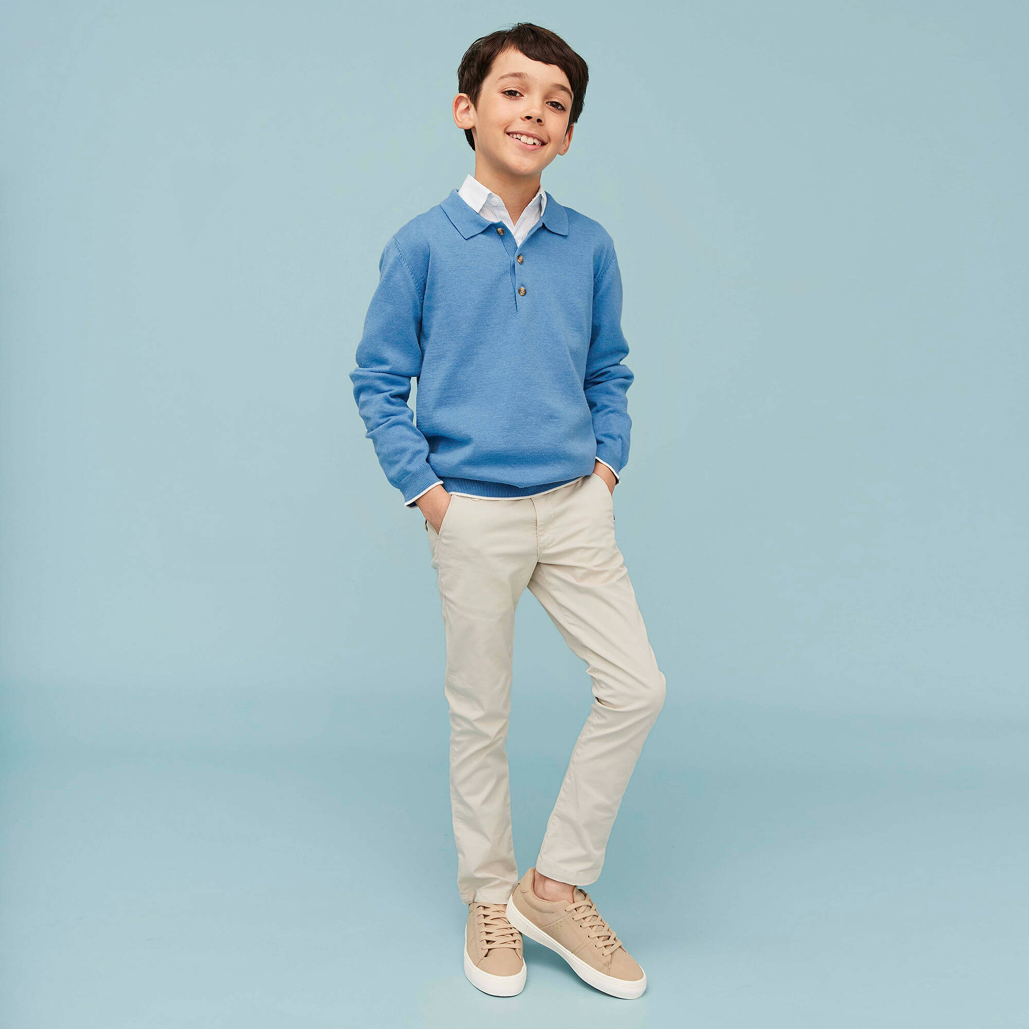 J&Josh - Boys Bright Blue Cotton Polo-Style Knitted Sweater | Childrensalon