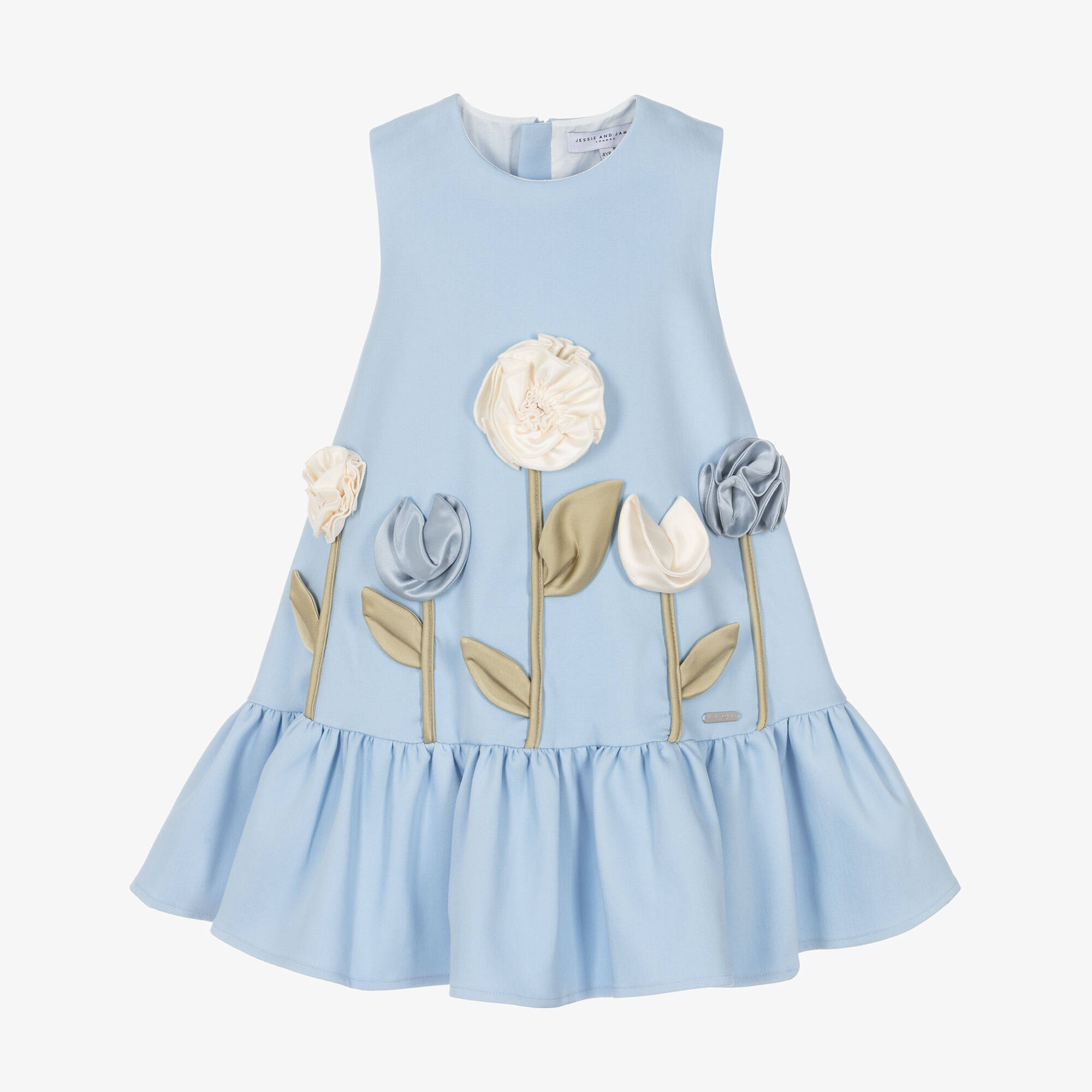 Jessie and James London - Girls Blue Cotton Twill 3D Flower Dress ...
