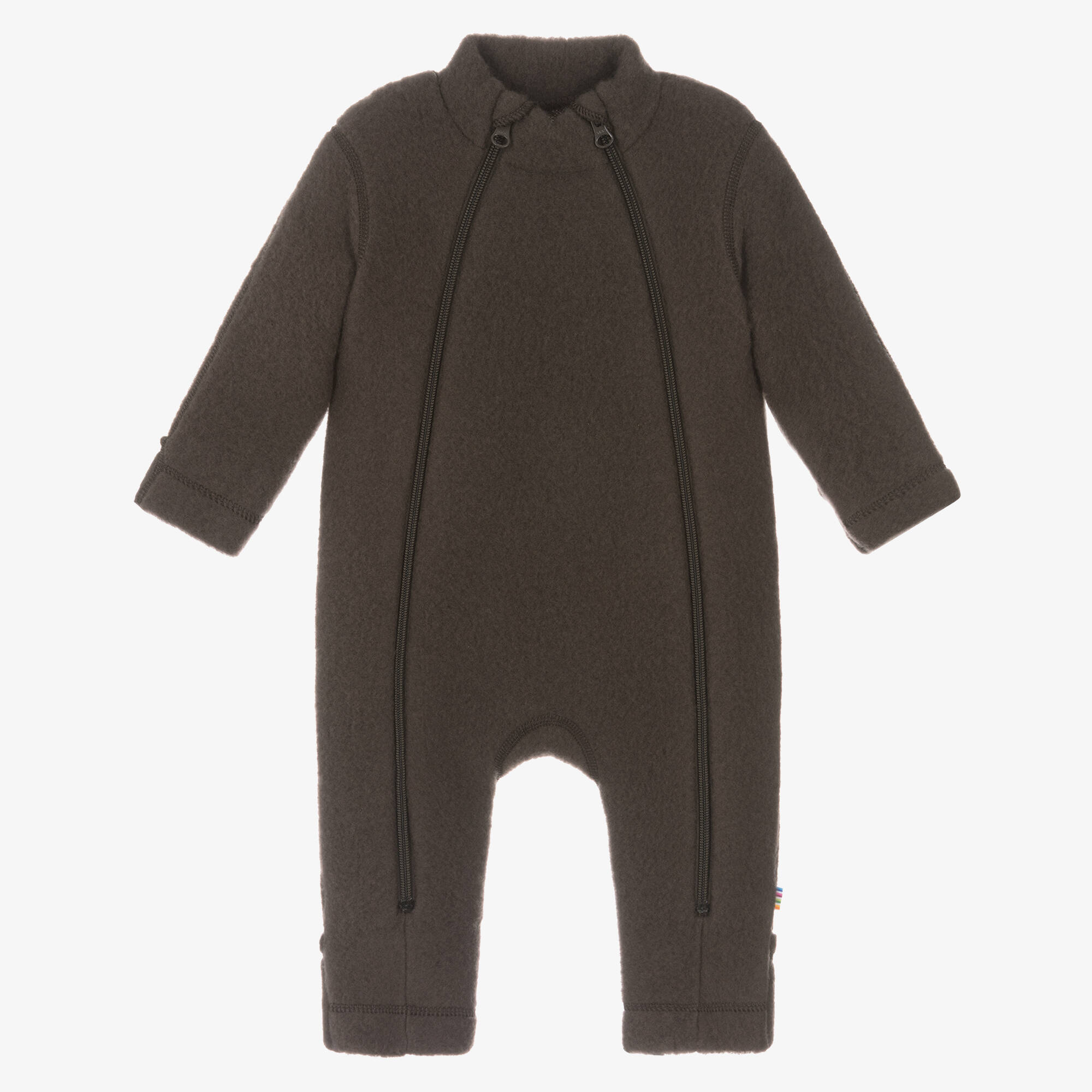 Joha - Brown Merino Wool Fleece Double-Zip Romper | Childrensalon