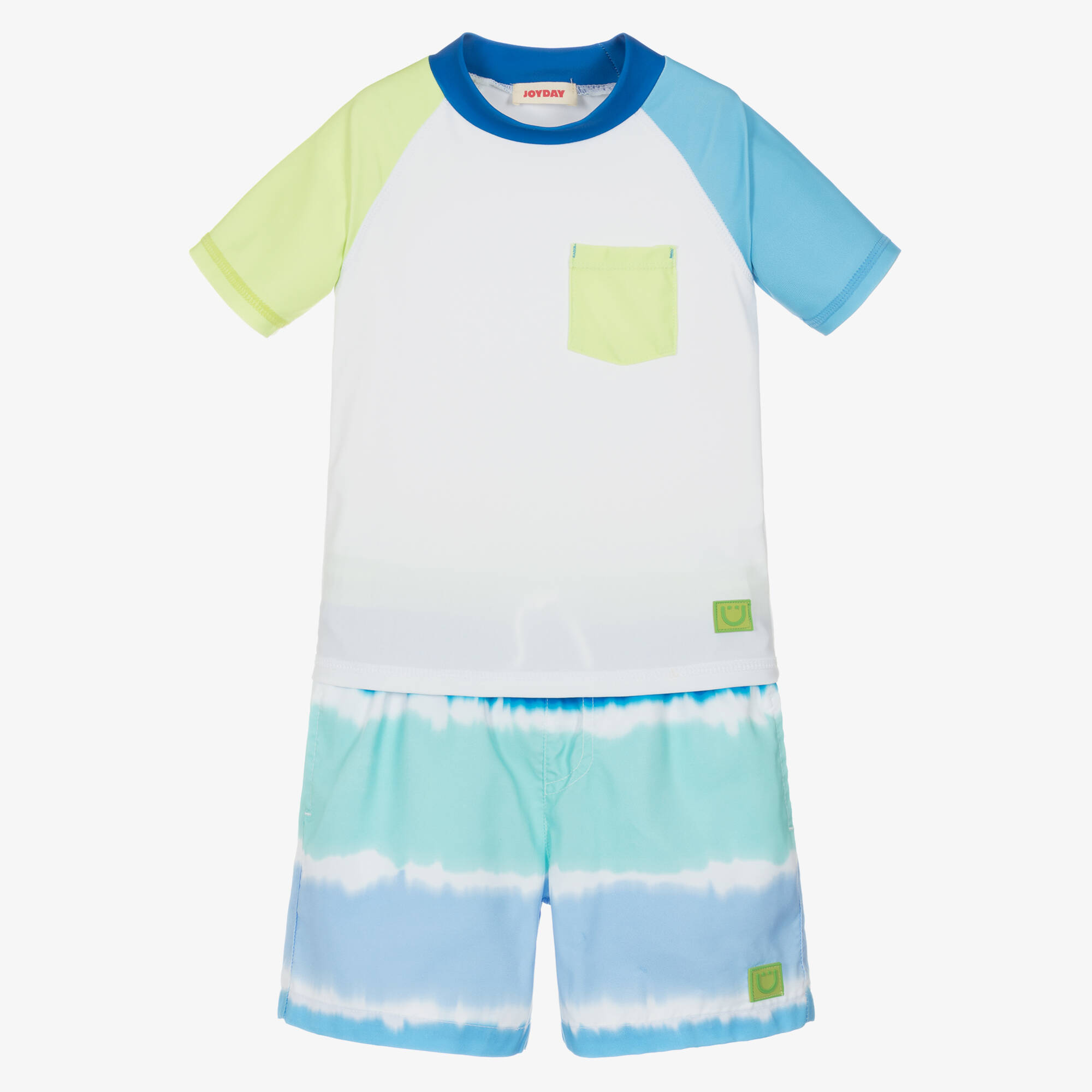 Joyday - Boys White & Blue Colour Block Swim Top & Shorts Set ...