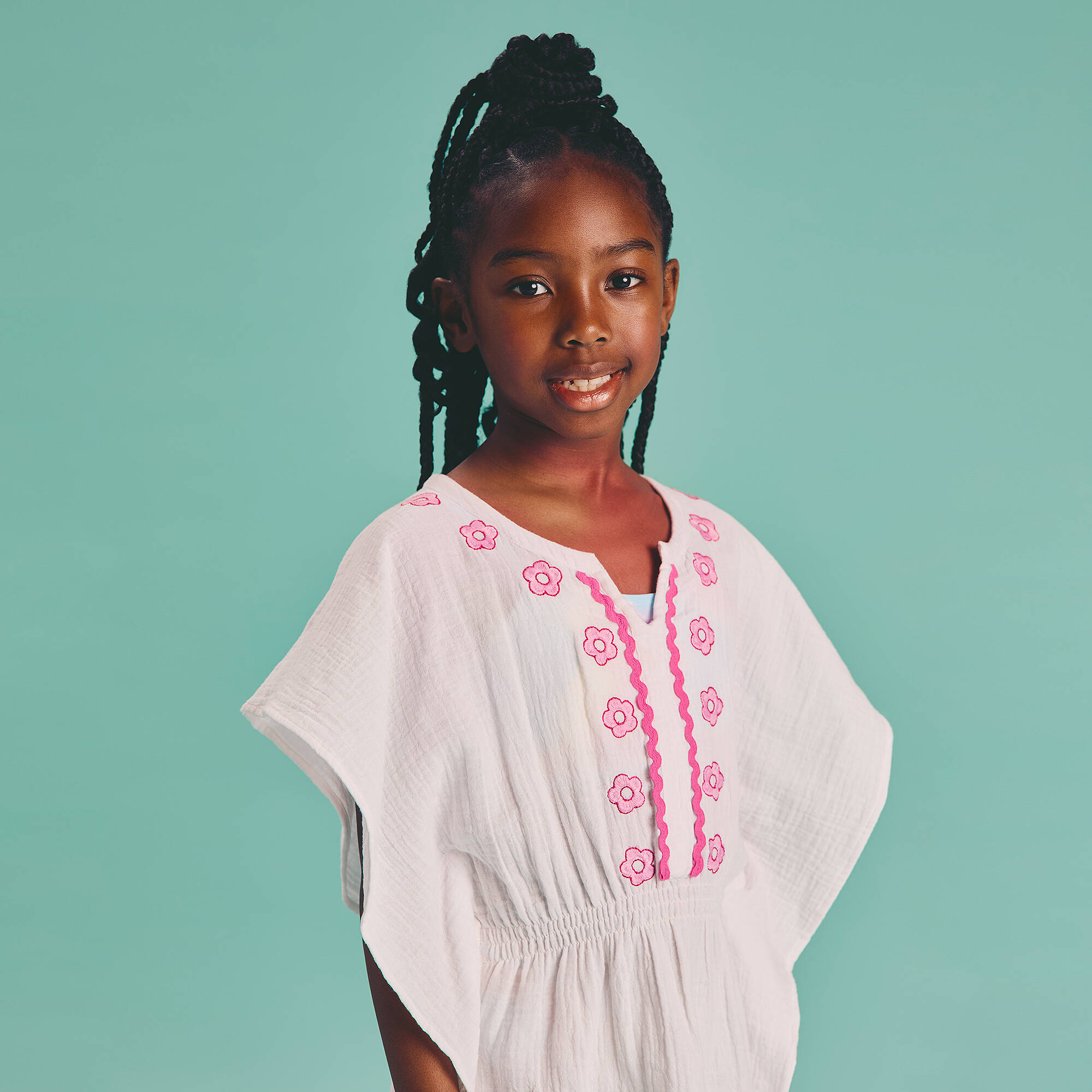 Joyday - Girls White & Pink Muslin Beach Cover-Up | Childrensalon