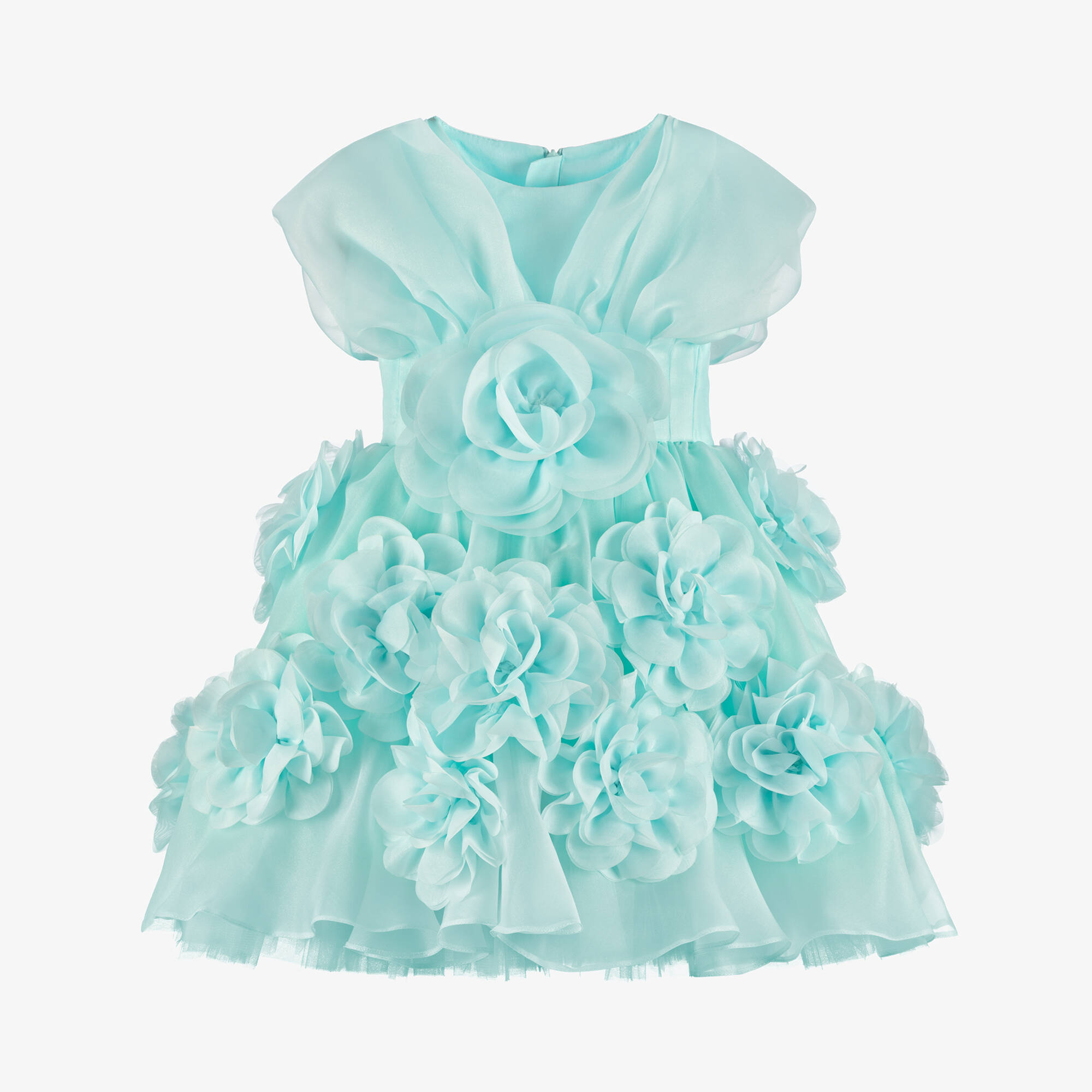 Junona - Girls Blue Floral Organza Dress | Childrensalon
