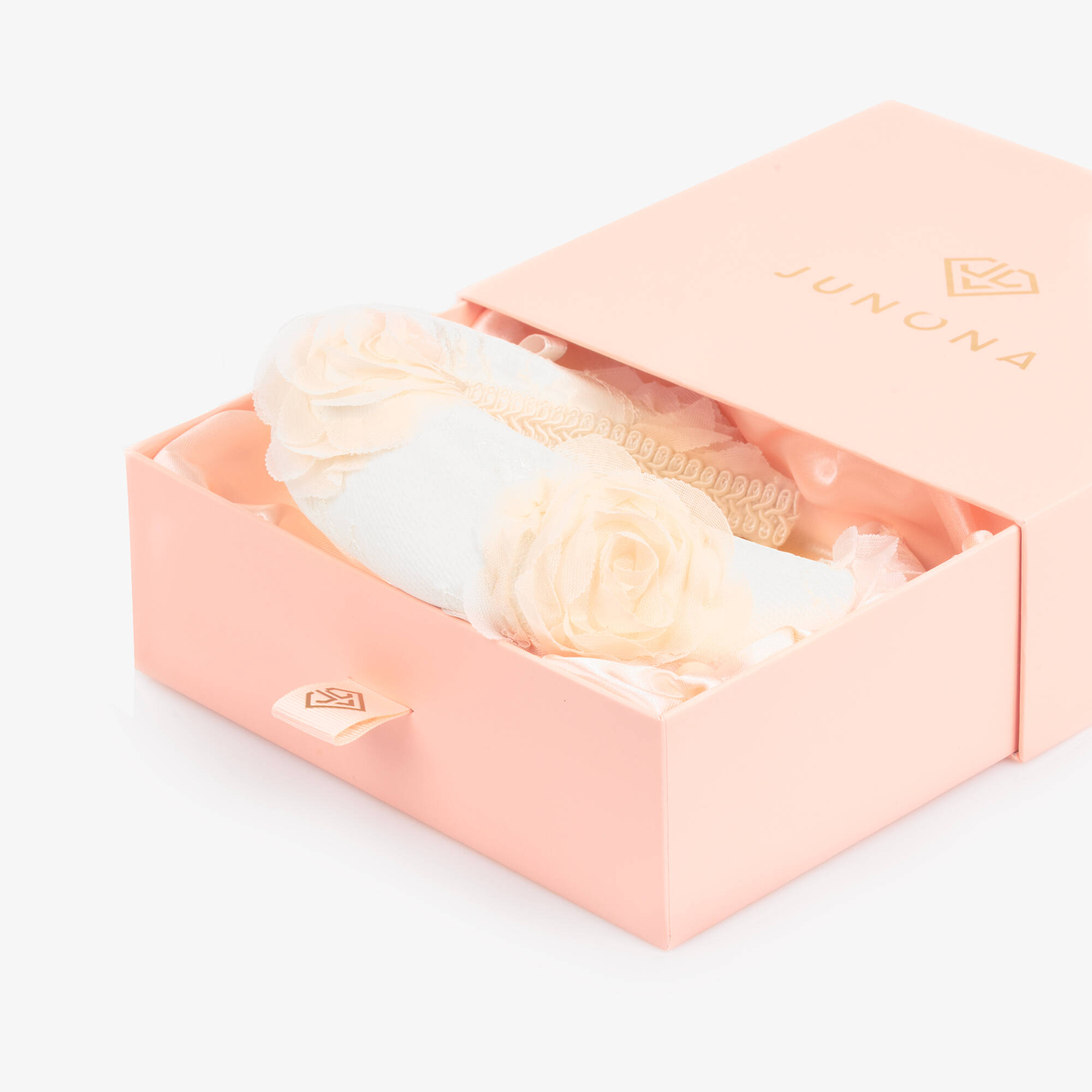 Junona - Girls Ivory Padded Hairband with Tulle Flowers | Childrensalon