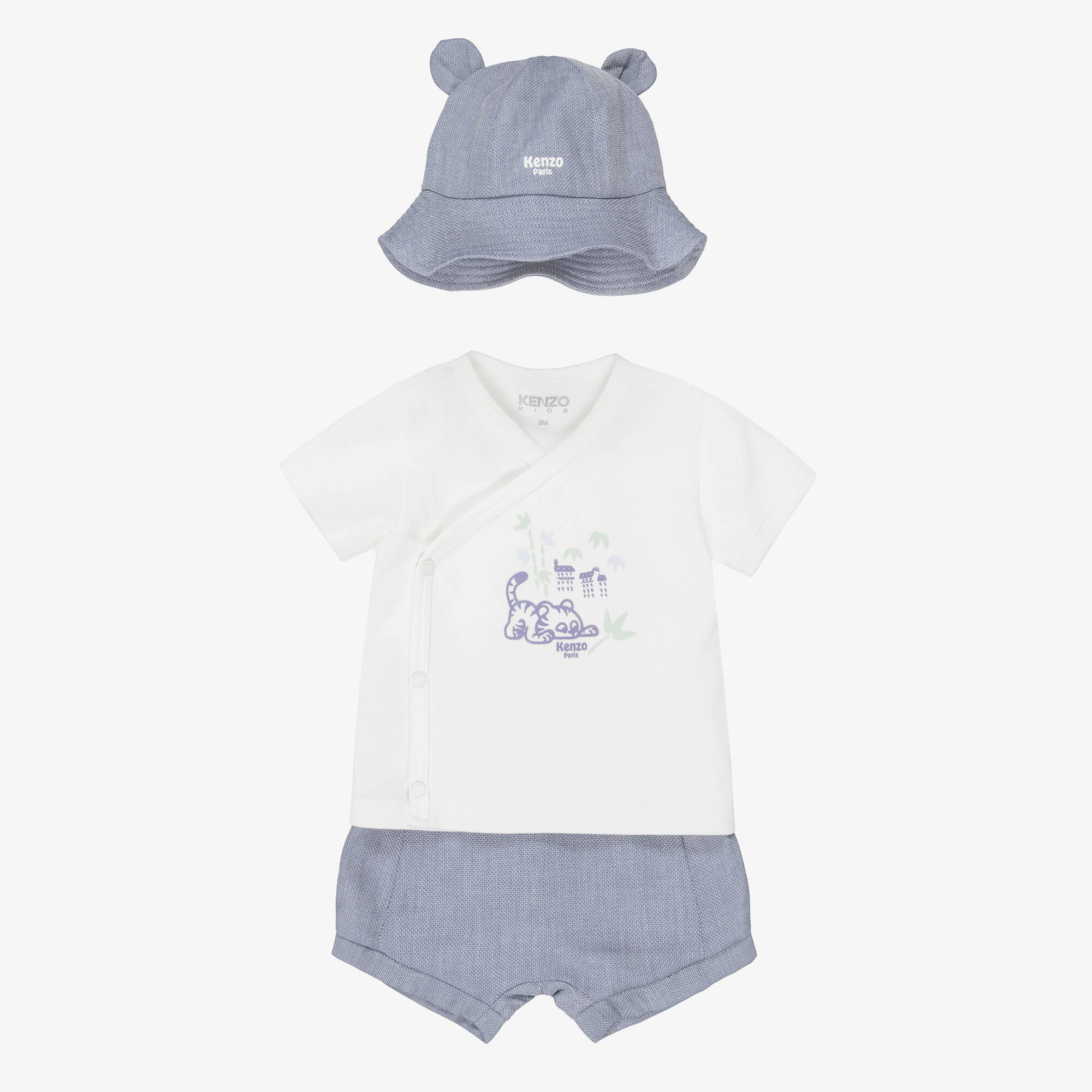 KENZO KIDS - Baby Boys White Jersey & Blue Tiger Print Shorts Set ...