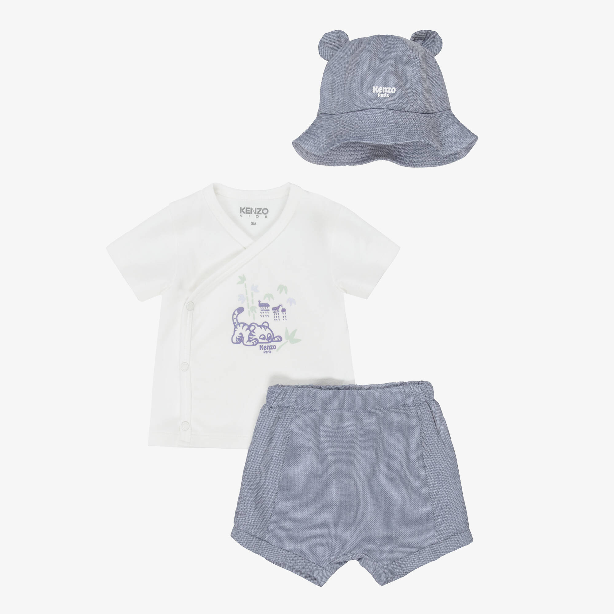 KENZO KIDS - Baby Boys White Jersey & Blue Tiger Print Shorts Set ...