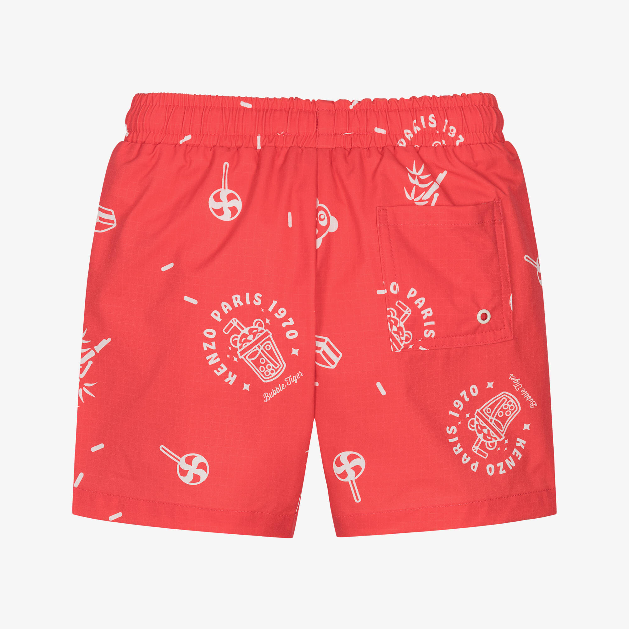 KENZO KIDS - Boys Red Swim Shorts with Panda Ice Cream Logos ...