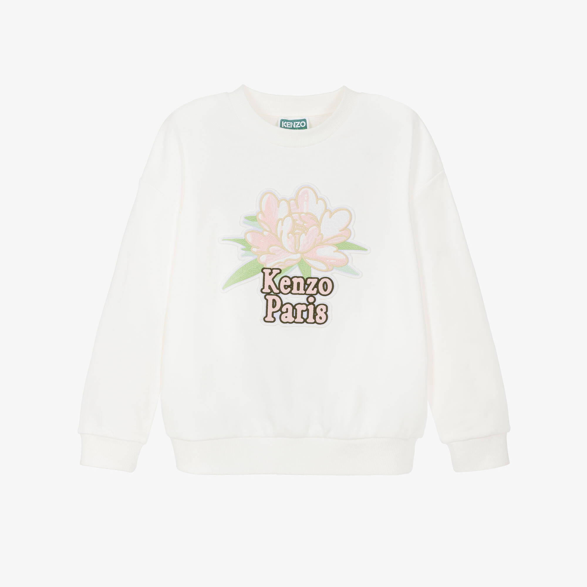 KENZO KIDS - Girls Ivory Cotton Sweatshirt with Kenzo Paris Peony Logo ...