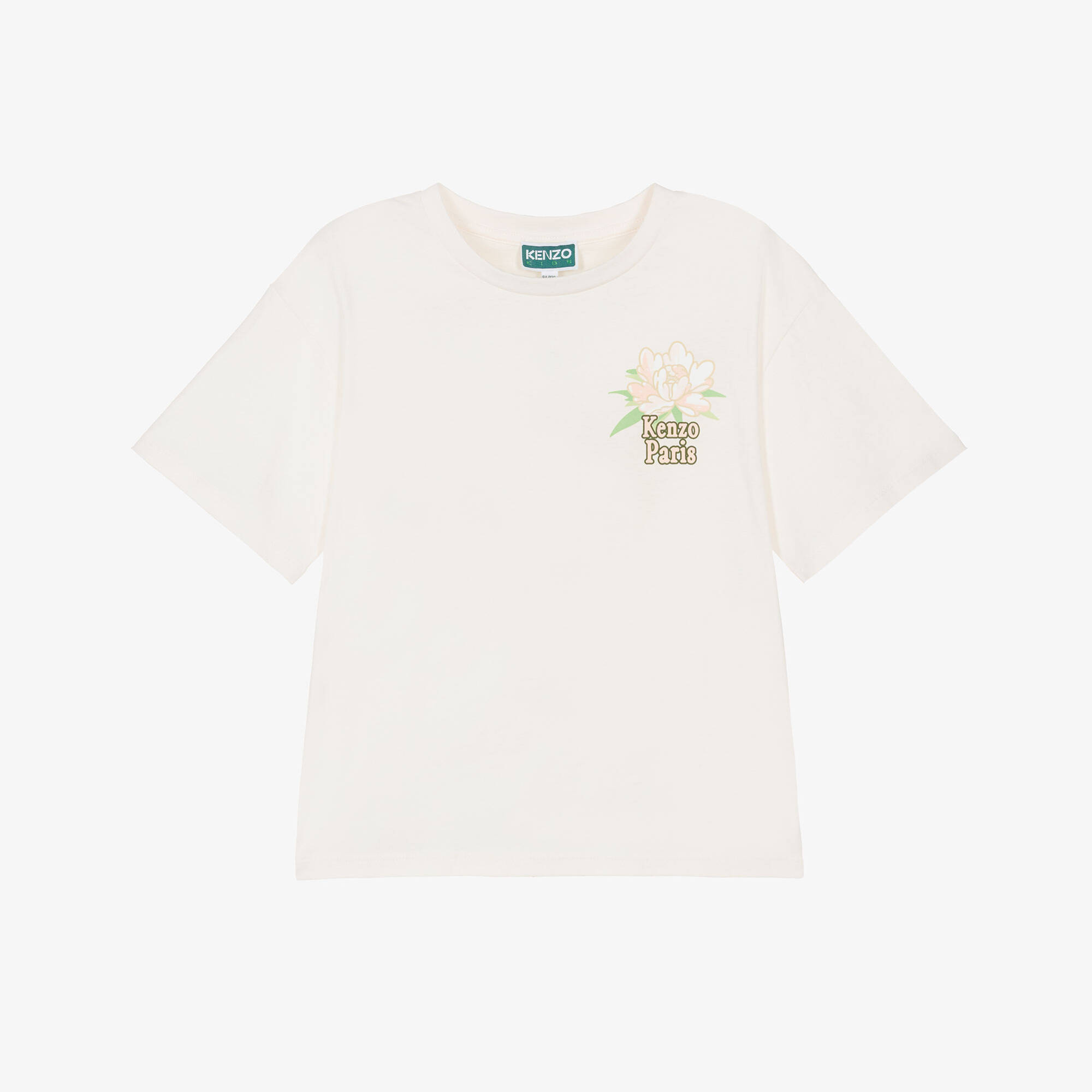 KENZO KIDS - Girls Ivory Cotton T-Shirt with Kenzo Paris Peony Logo ...