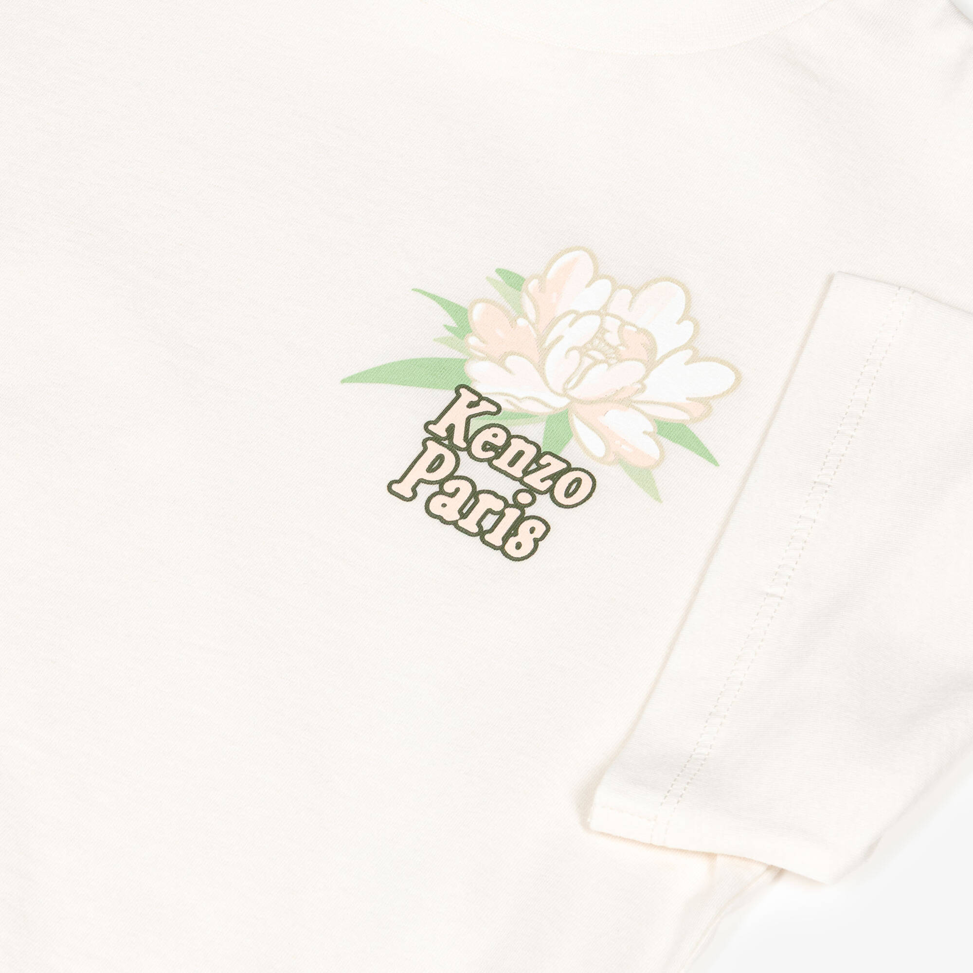KENZO KIDS - Girls Ivory Cotton T-Shirt with Kenzo Paris Peony Logo ...