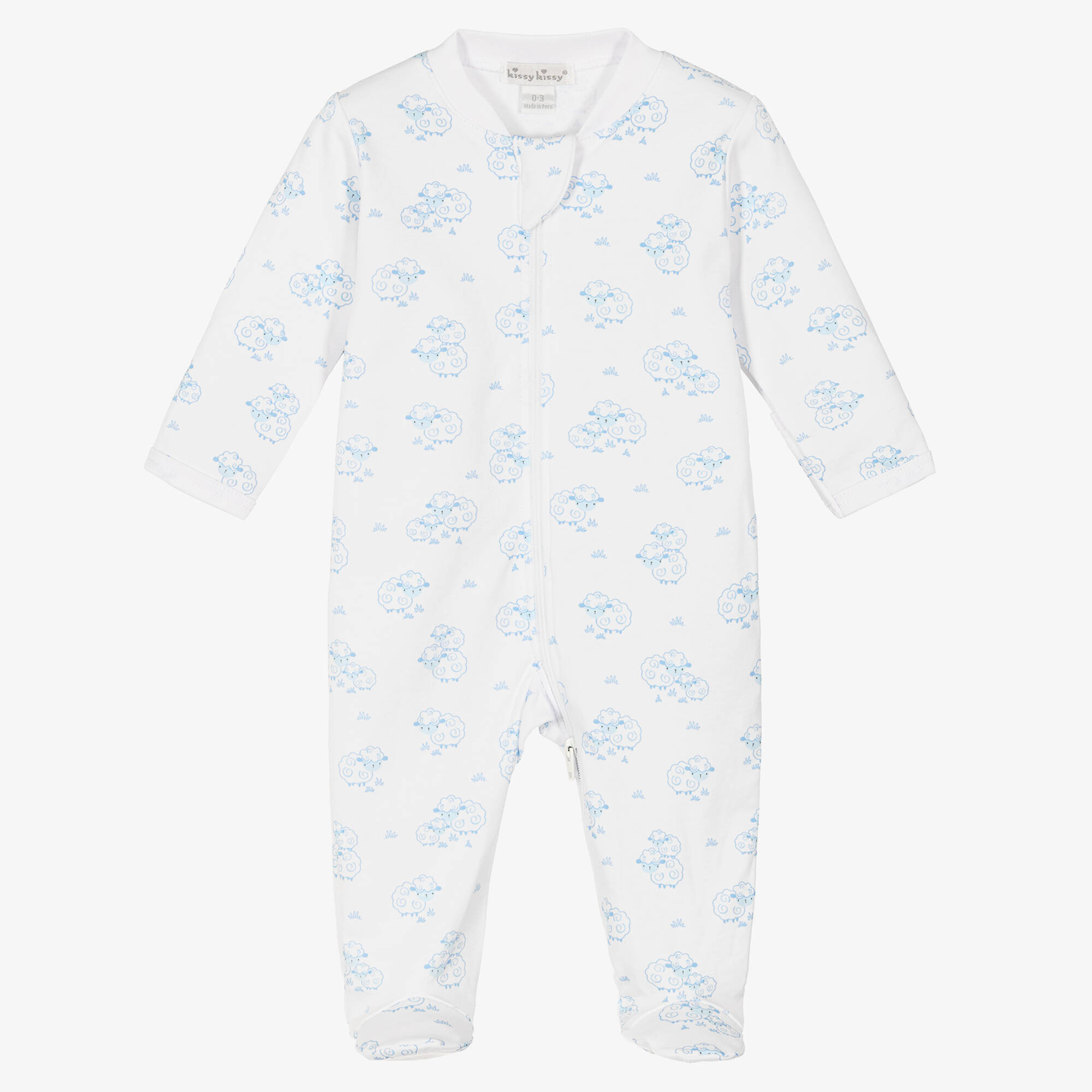 Kissy Kissy - Boys White & Blue Sweet Sheep Pima Cotton Babygrow ...