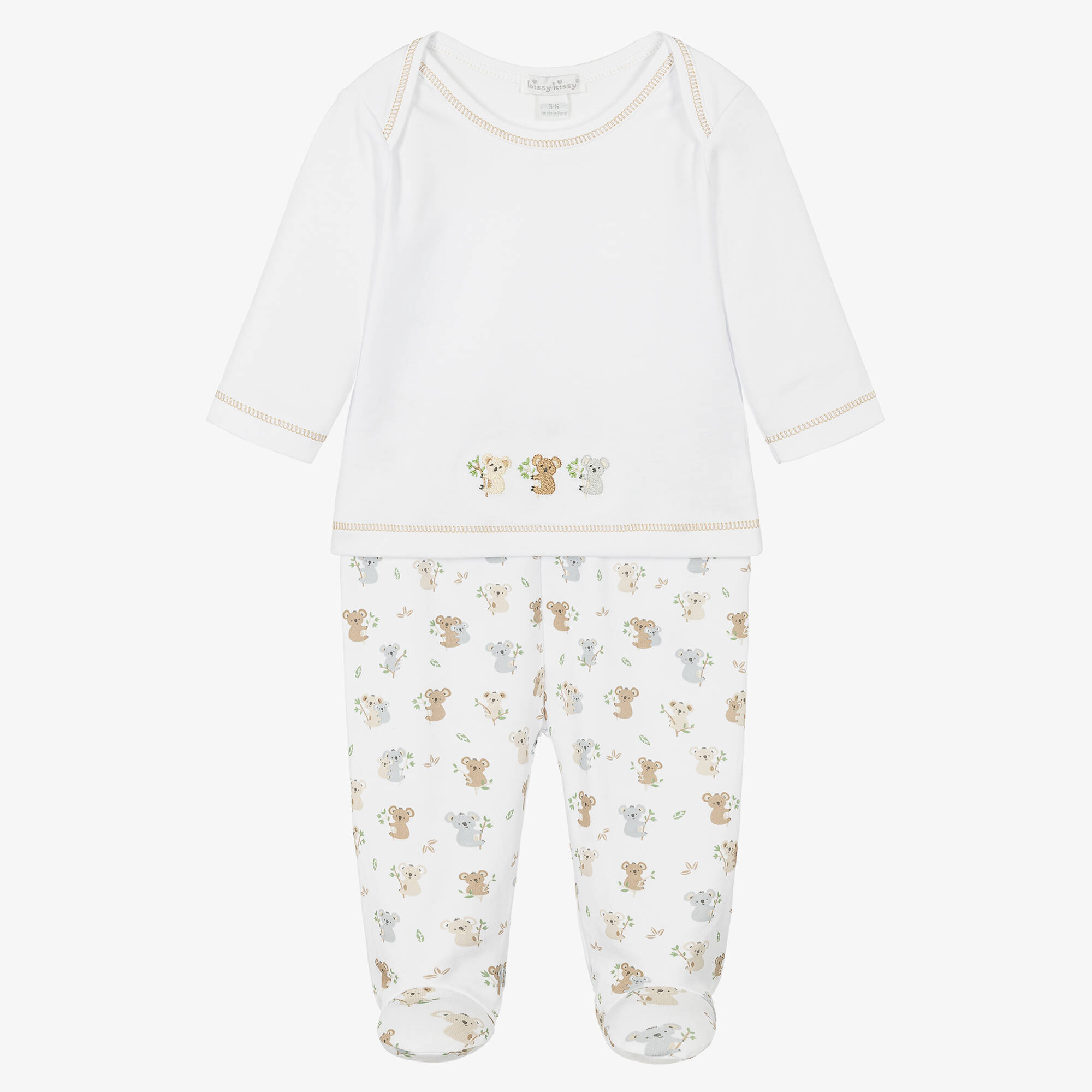 Kissy Kissy - Boys White Cotton Koala Pals 2 Piece Babygrow | Childrensalon
