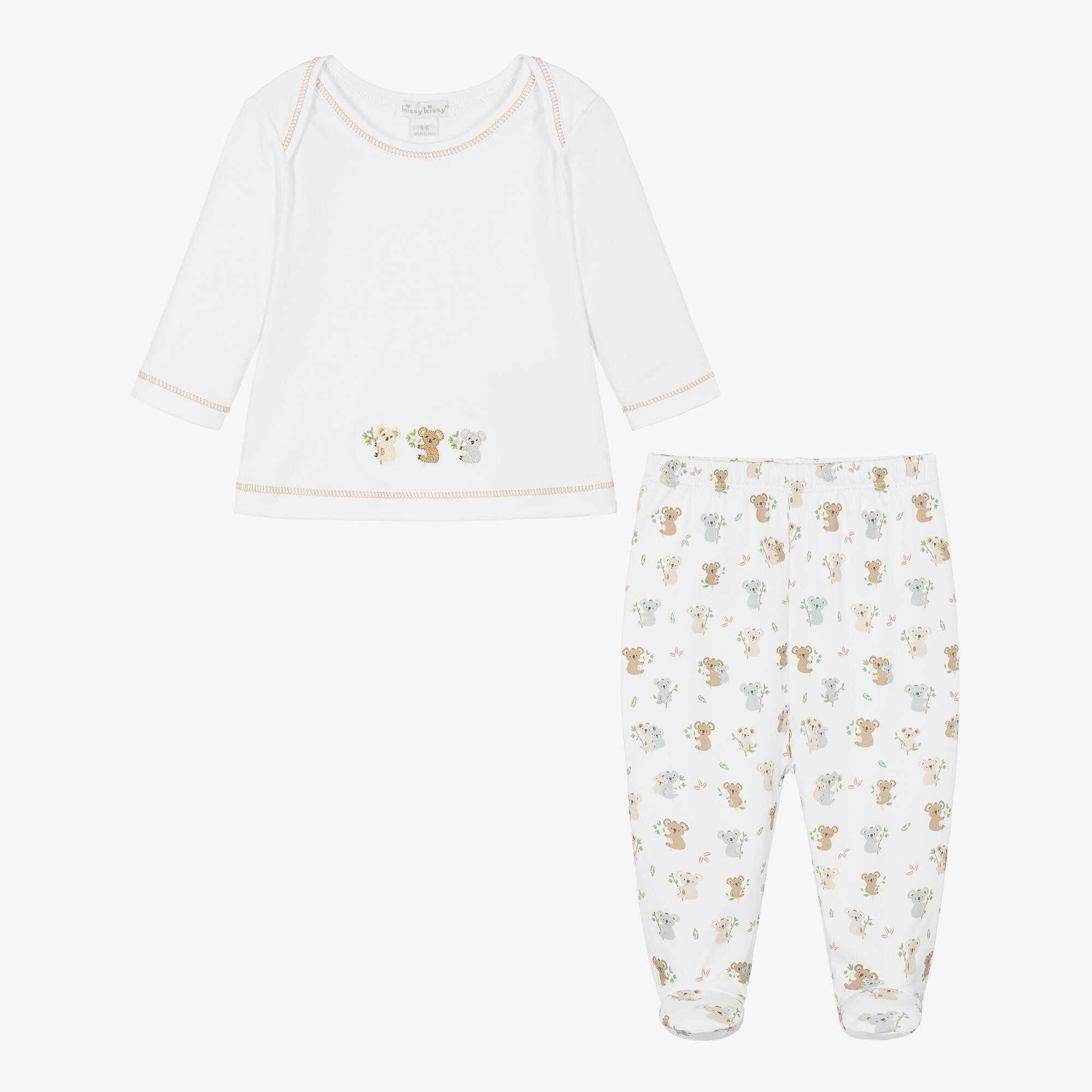 Kissy Kissy - Boys White Cotton Koala Pals 2 Piece Babygrow | Childrensalon