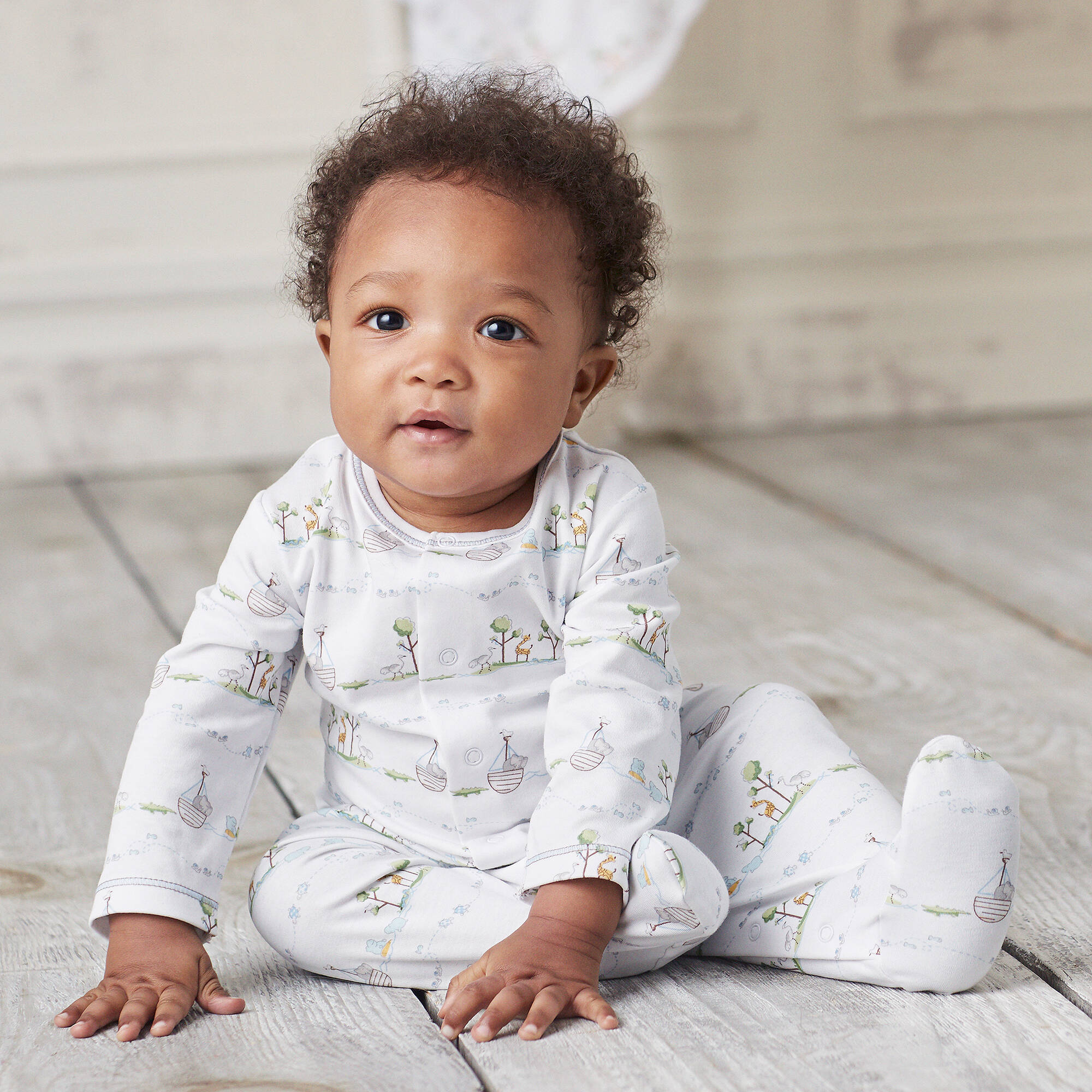 Kissy Kissy - White Pima Cotton Noah's Arc Print Babysuit | Childrensalon