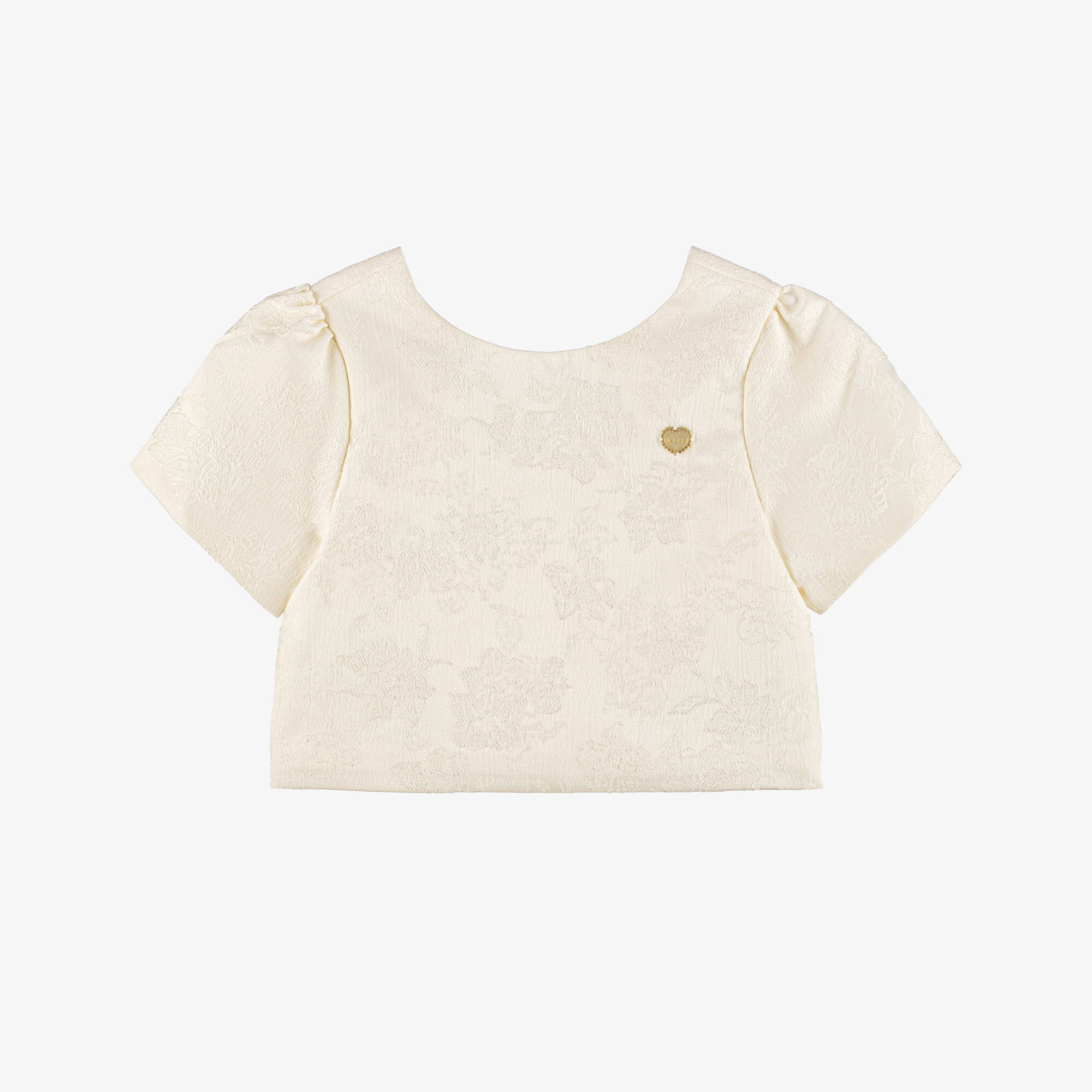 Le Chic - Girls Ivory Floral Jacquard Boxy Fit Top | Childrensalon