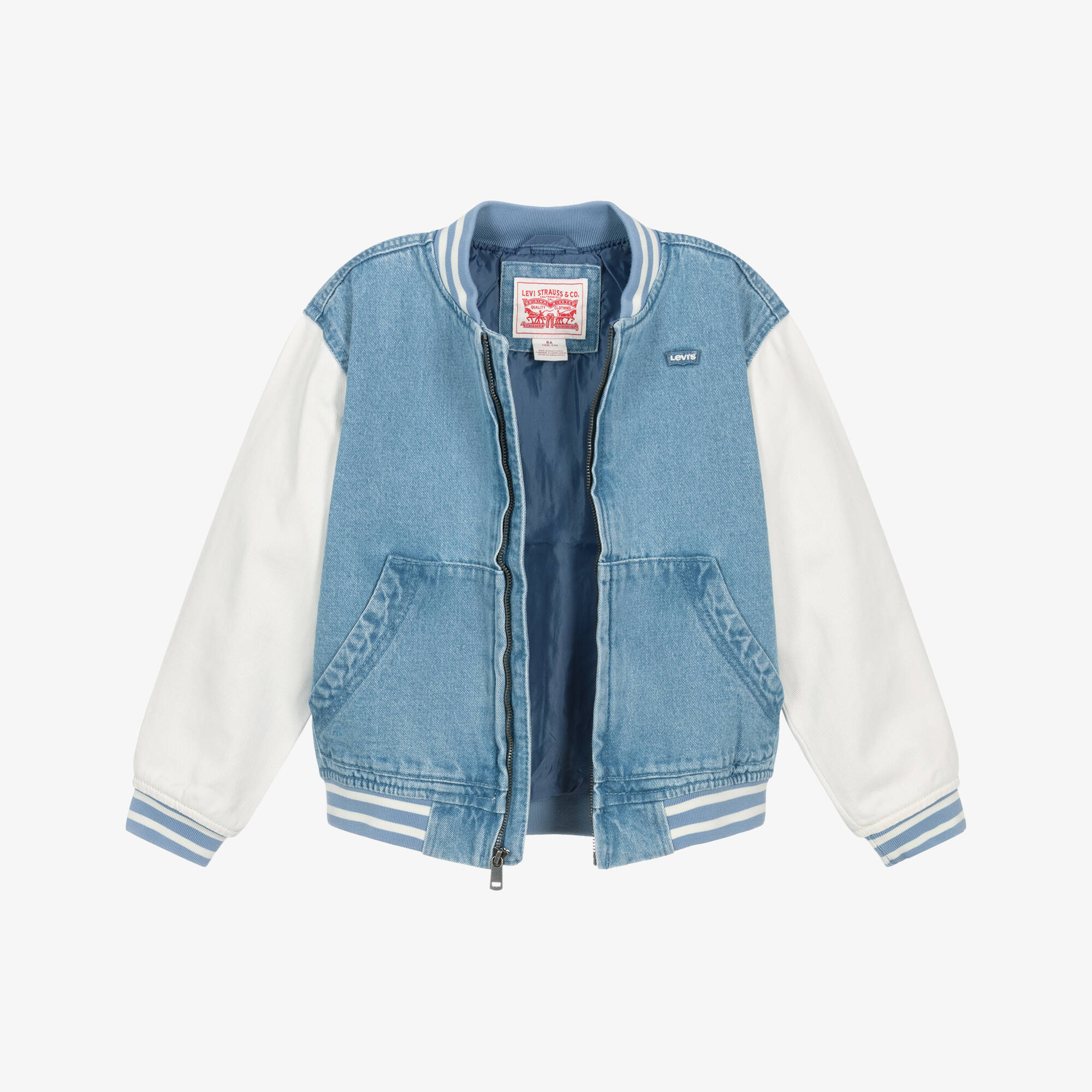 Levi's - Boys Blue Denim Bomber Jacket with Logos | Childrensalon