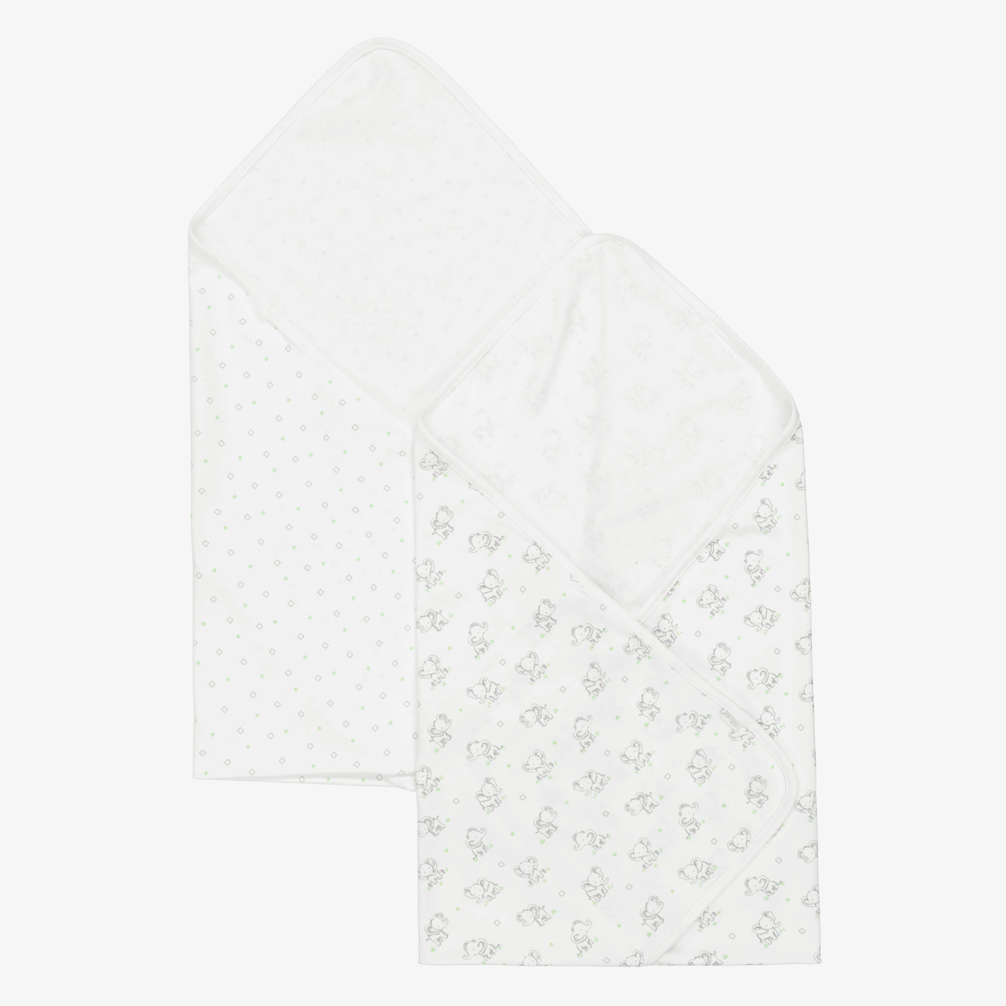 Little Me - White & Grey Baby Elephants Cotton Blankets (2 Pack ...