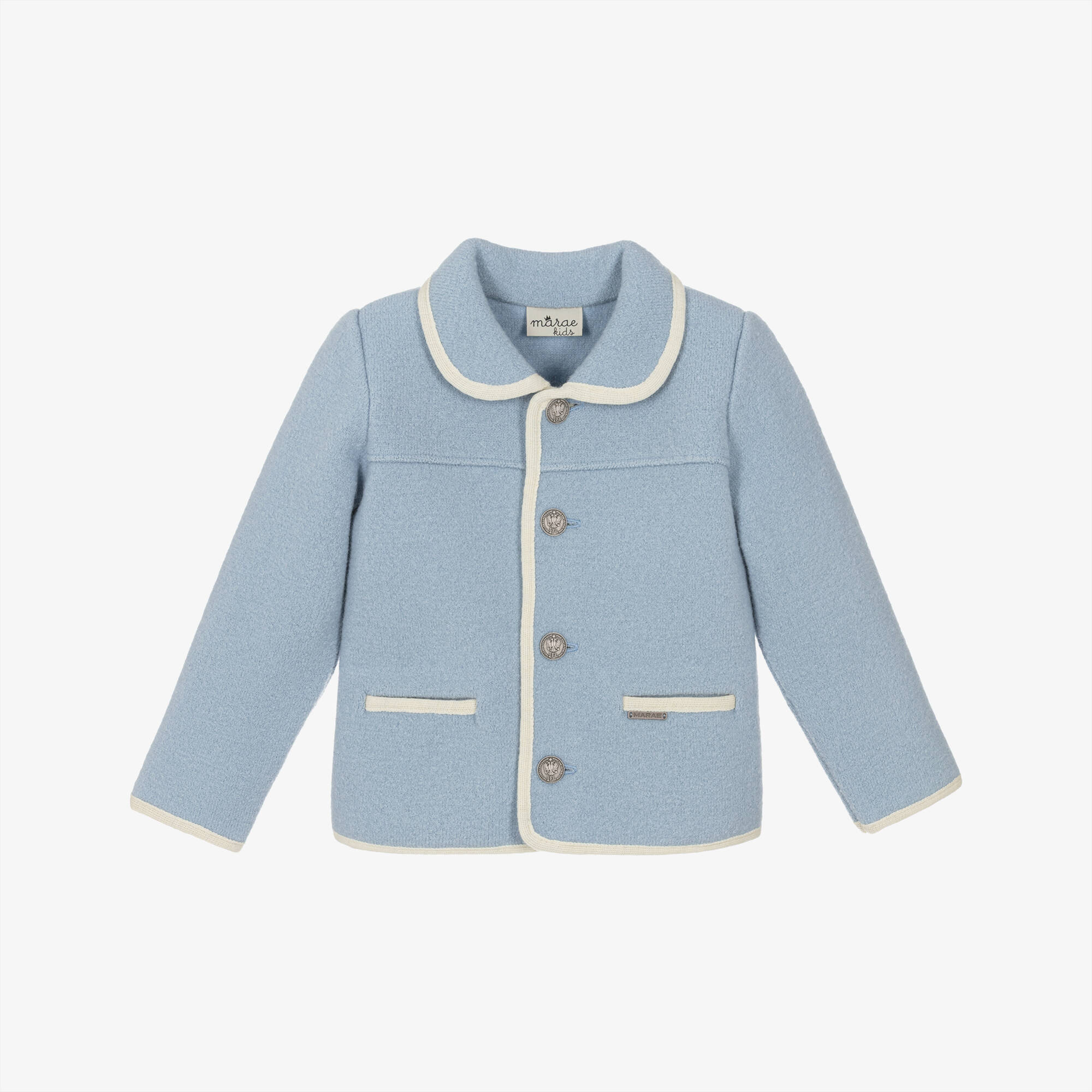 Marae Kids - Boys Sky Blue Merino Wool Jacket with Ivory Trim ...