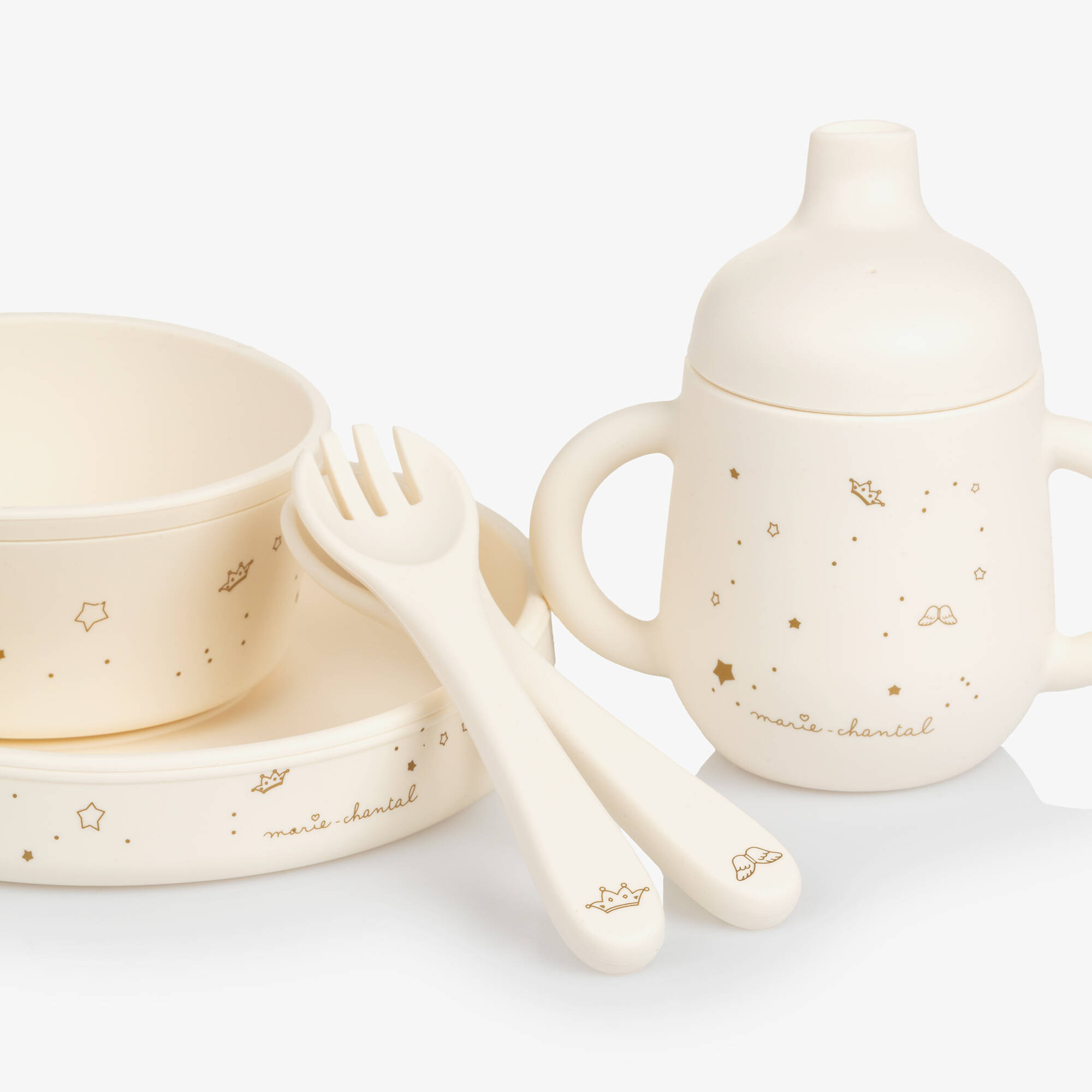 Marie-Chantal - Ivory Silicone Baby Tableware Set with Gold Stars ...