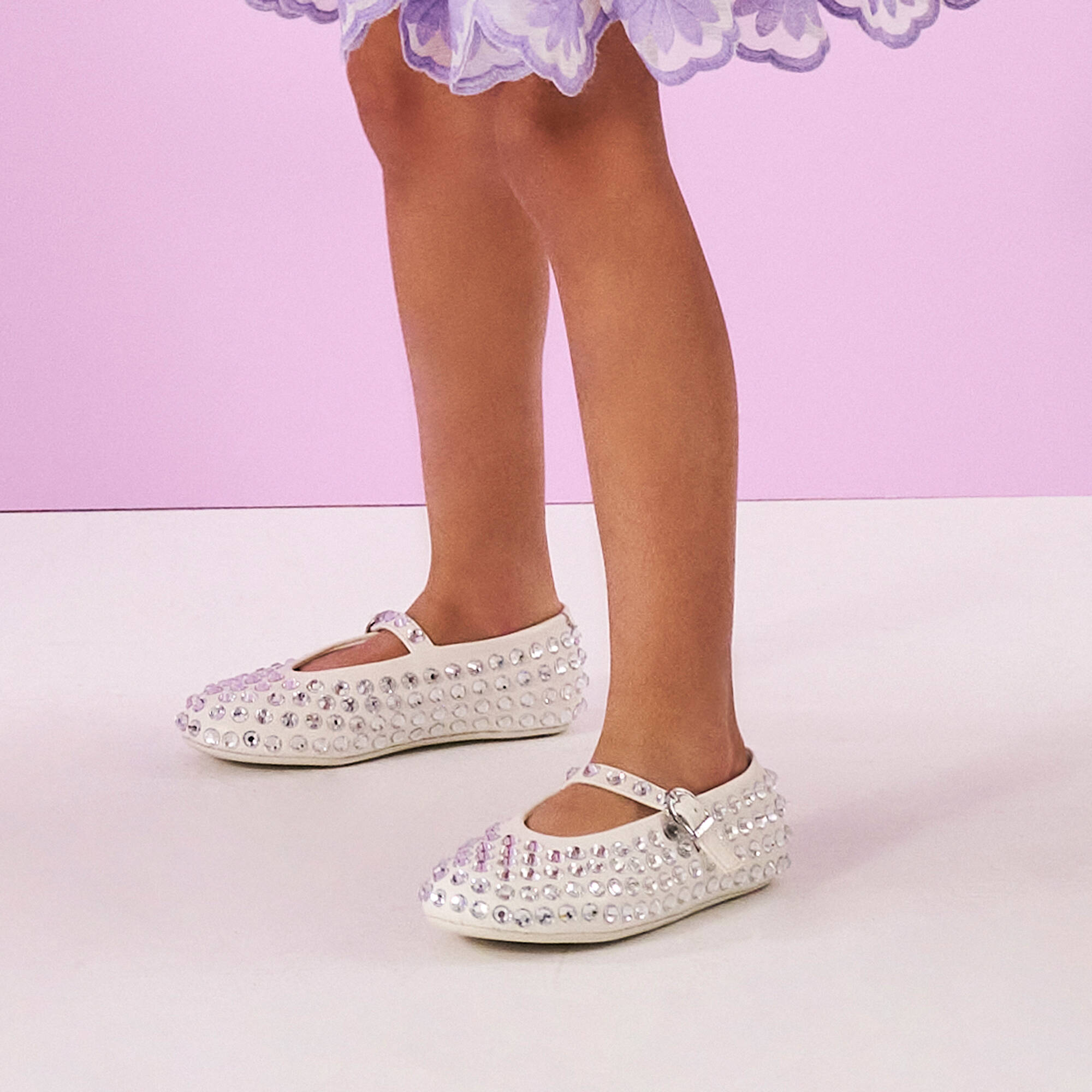 Marlo Kids - Girls Ivory Diamanté Ballerina Pumps | Childrensalon