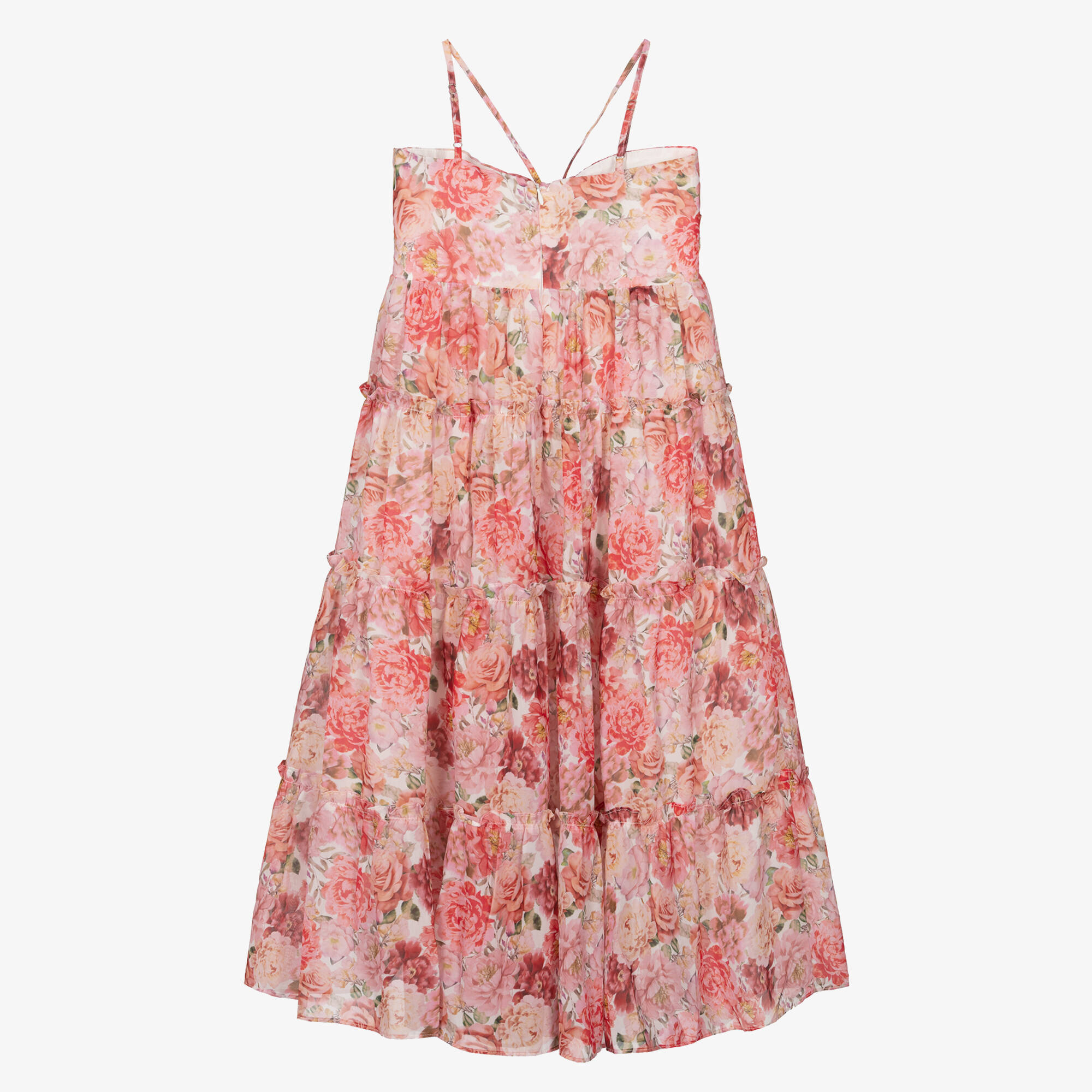 Marlo Kids - Girls Red & Pink Floral Silk Chiffon Maxi Dress ...