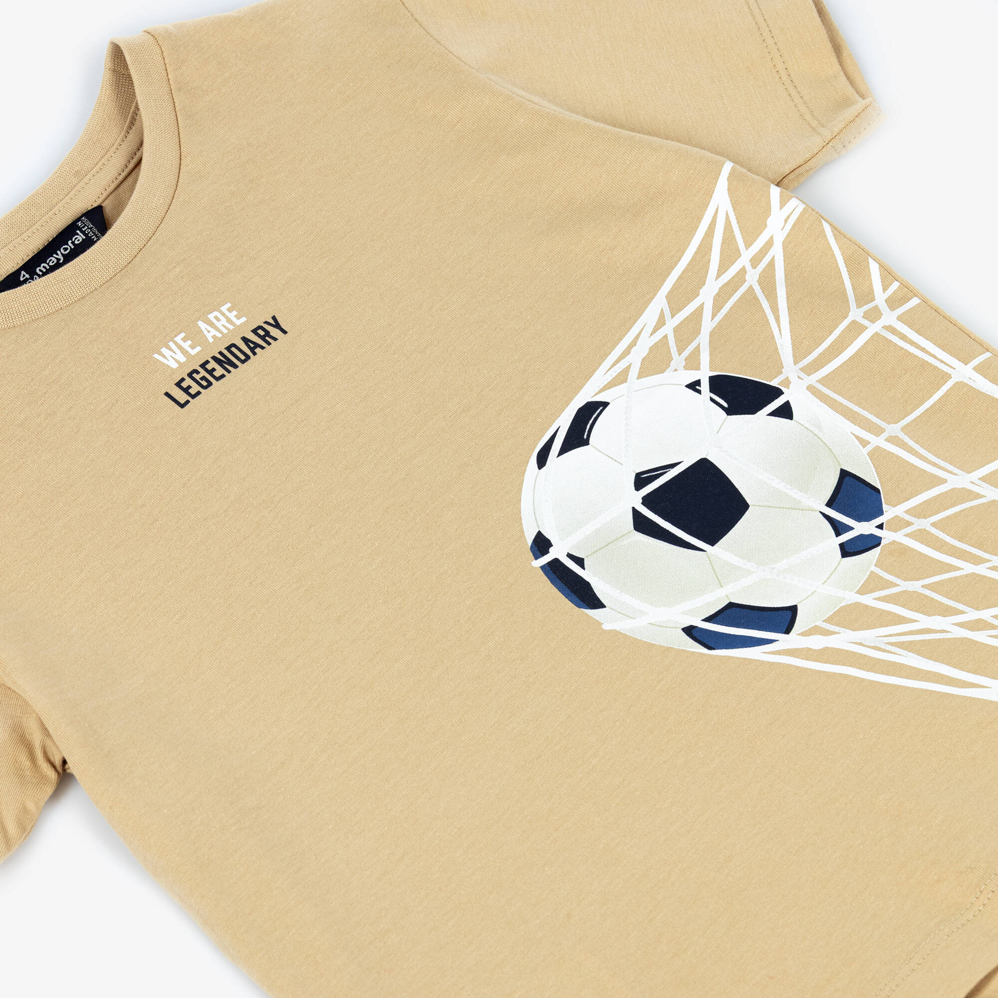 Mayoral - Boys Beige Cotton Football Print T-Shirt | Childrensalon