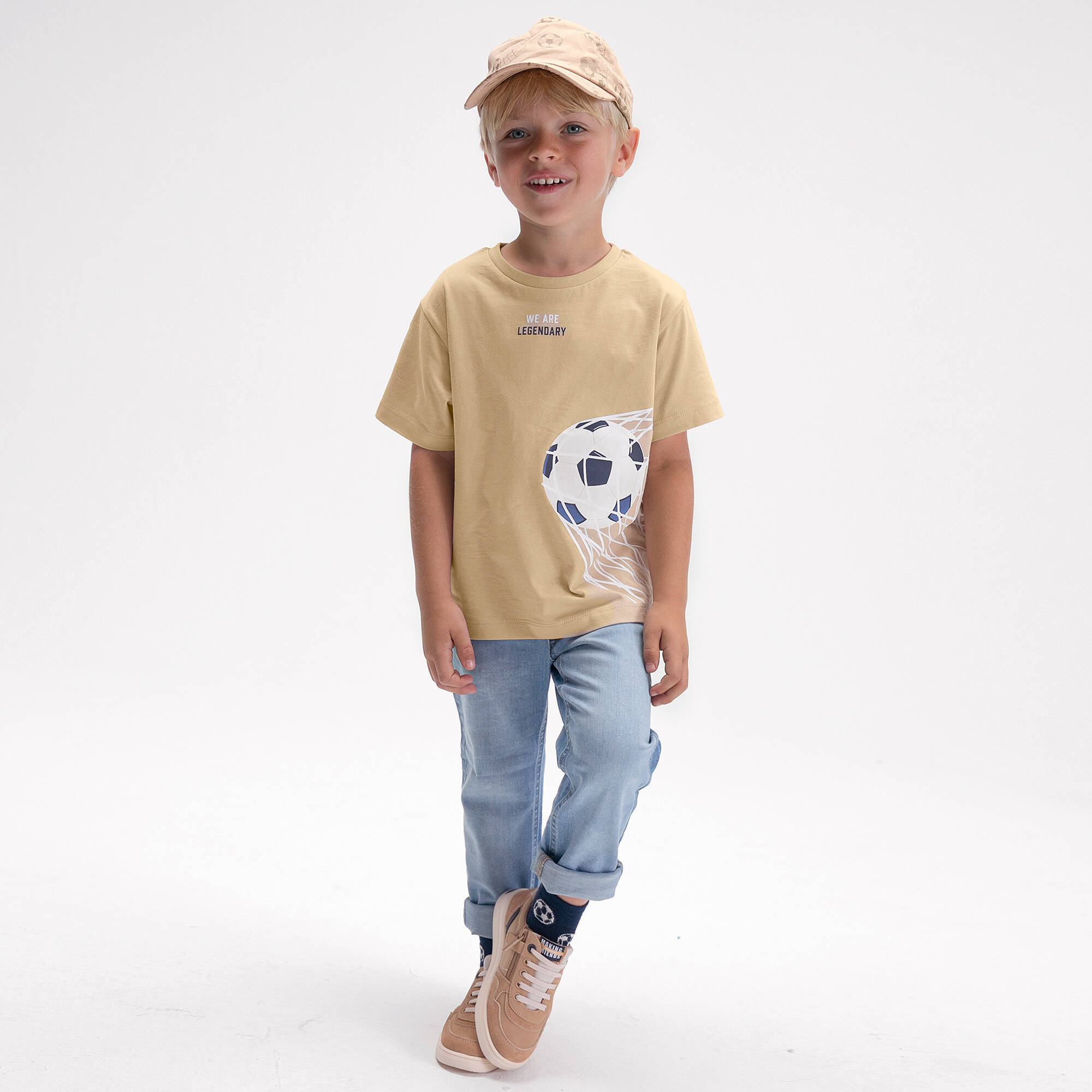 Mayoral - Boys Beige Cotton Football Print T-Shirt | Childrensalon