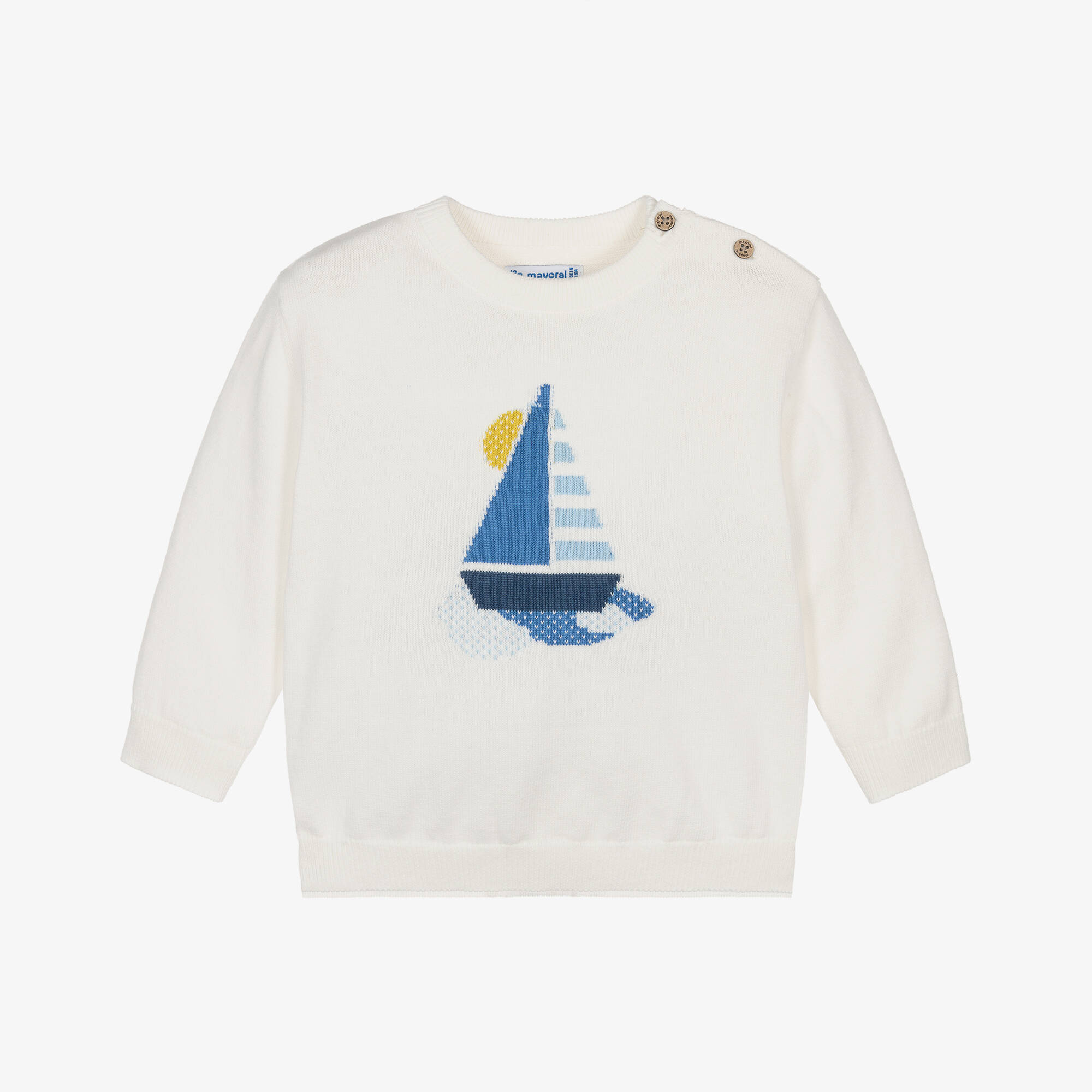 Mayoral - Boys White Cotton Knit Sweater with Boat Motif | Childrensalon