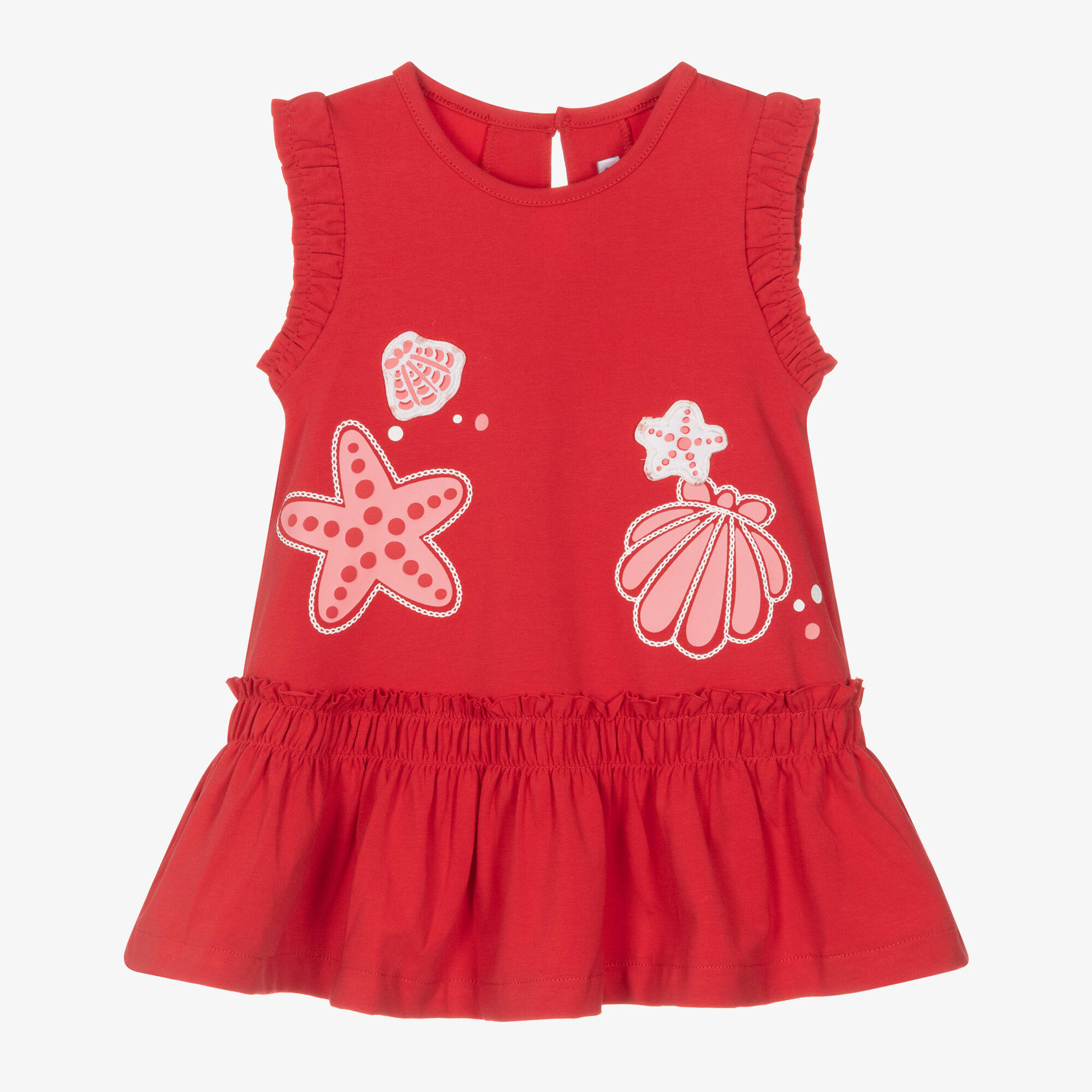 Mayoral - Girls Red Cotton Jersey Seashells & Starfish Dress ...