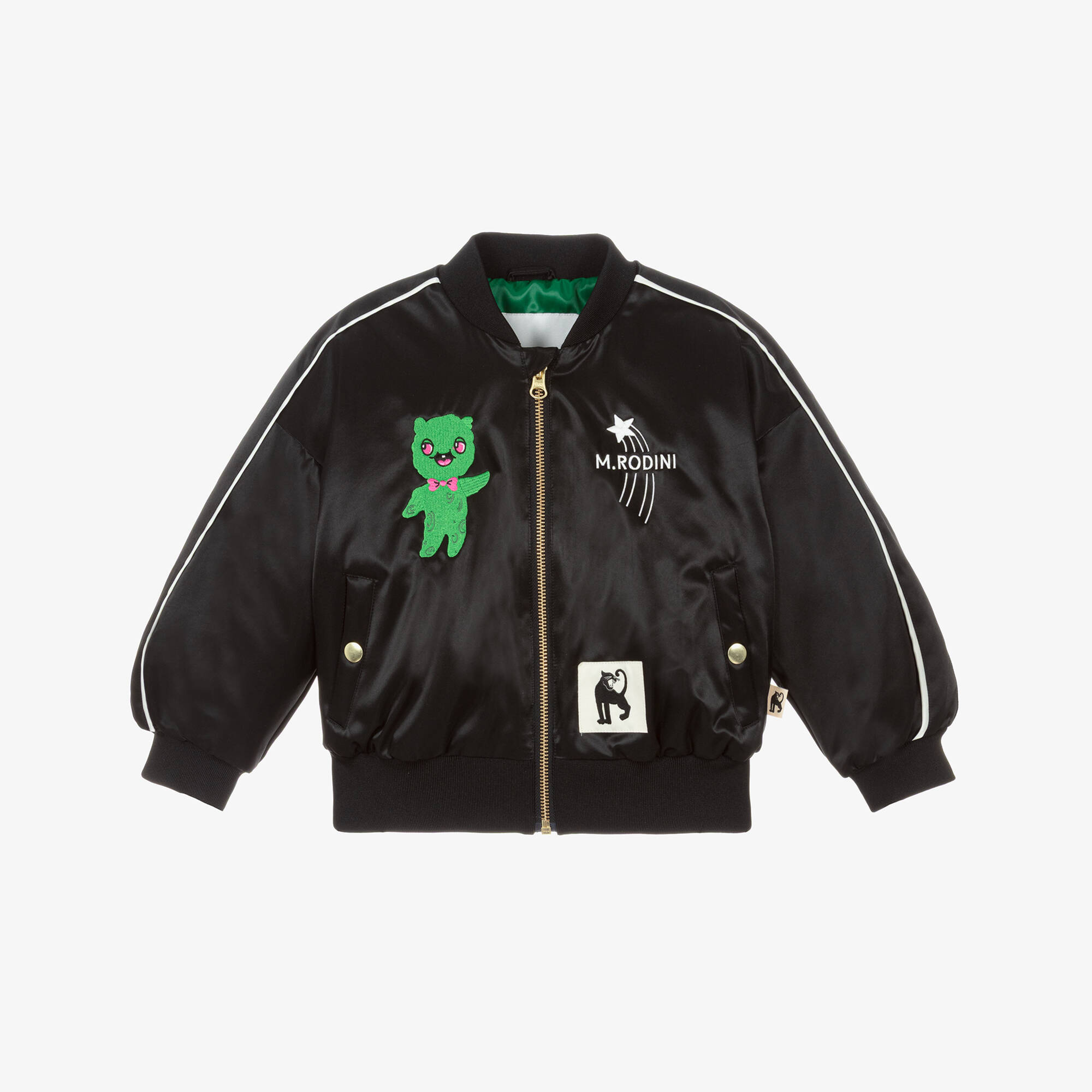 Mini Rodini - Black Bomber Jacket with Space Themed Motifs | Childrensalon