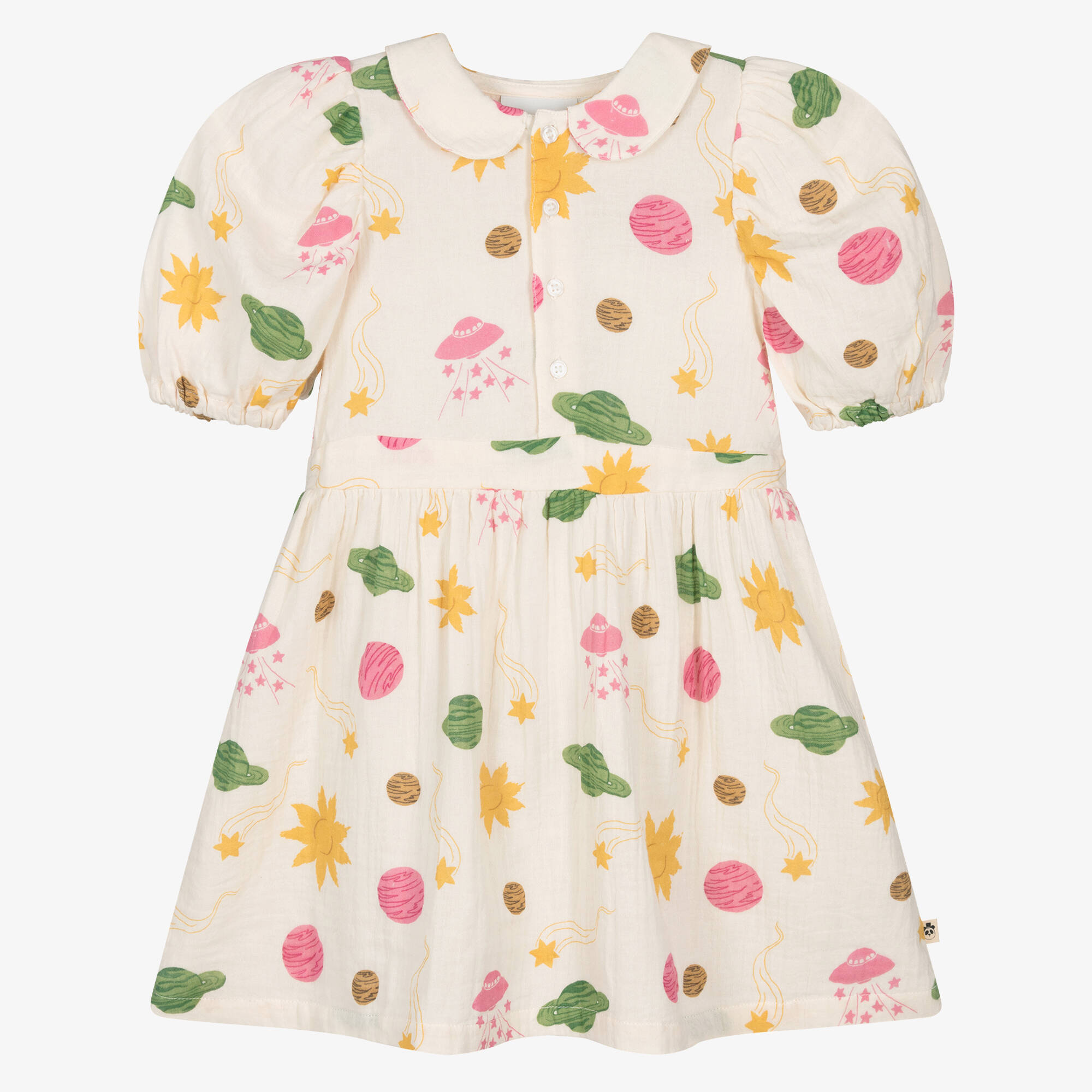 Mini Rodini - Girls Ivory Organic Cotton Space Print Dress | Childrensalon