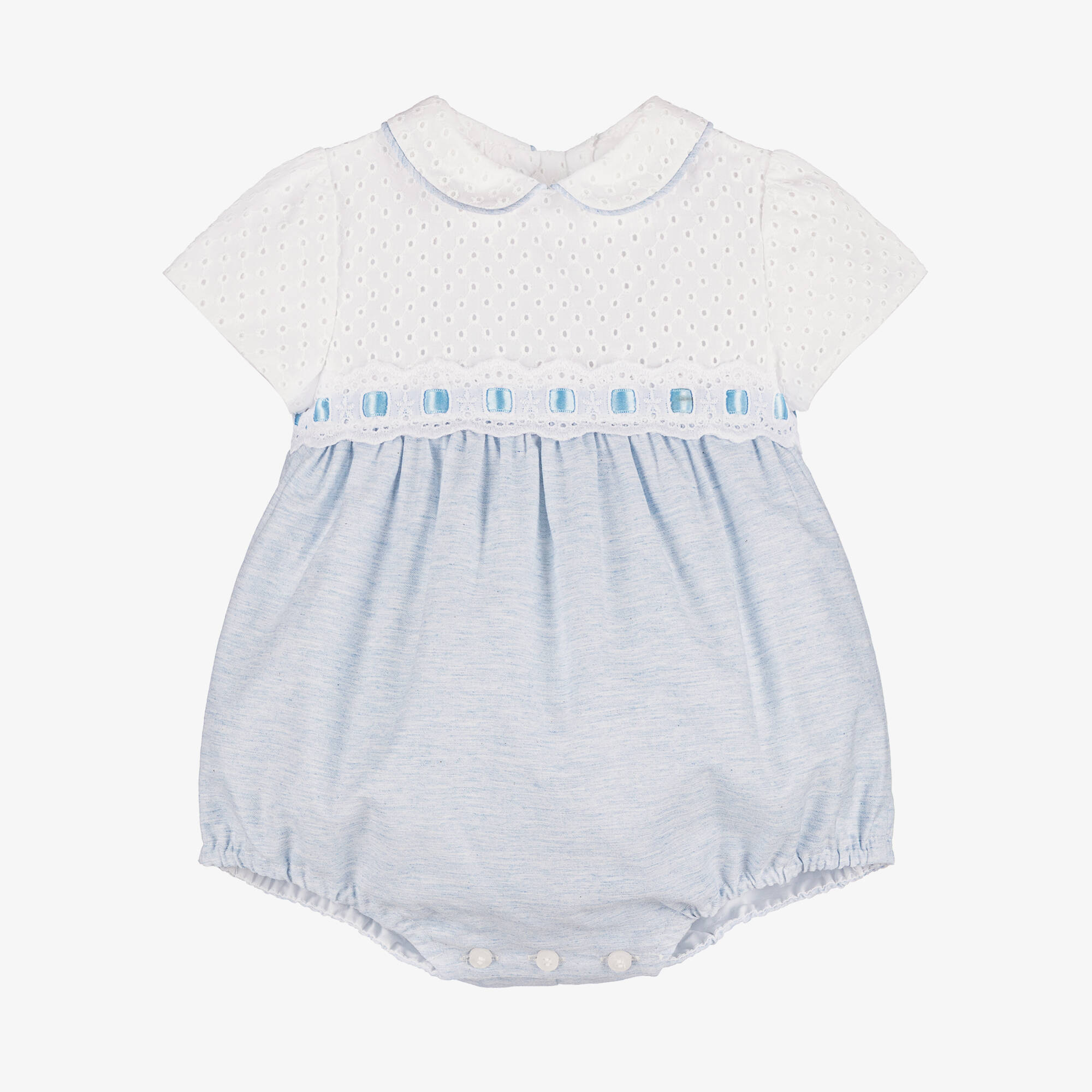 Miranda - Baby Boys Blue & White Cotton Broderie Shortie | Childrensalon
