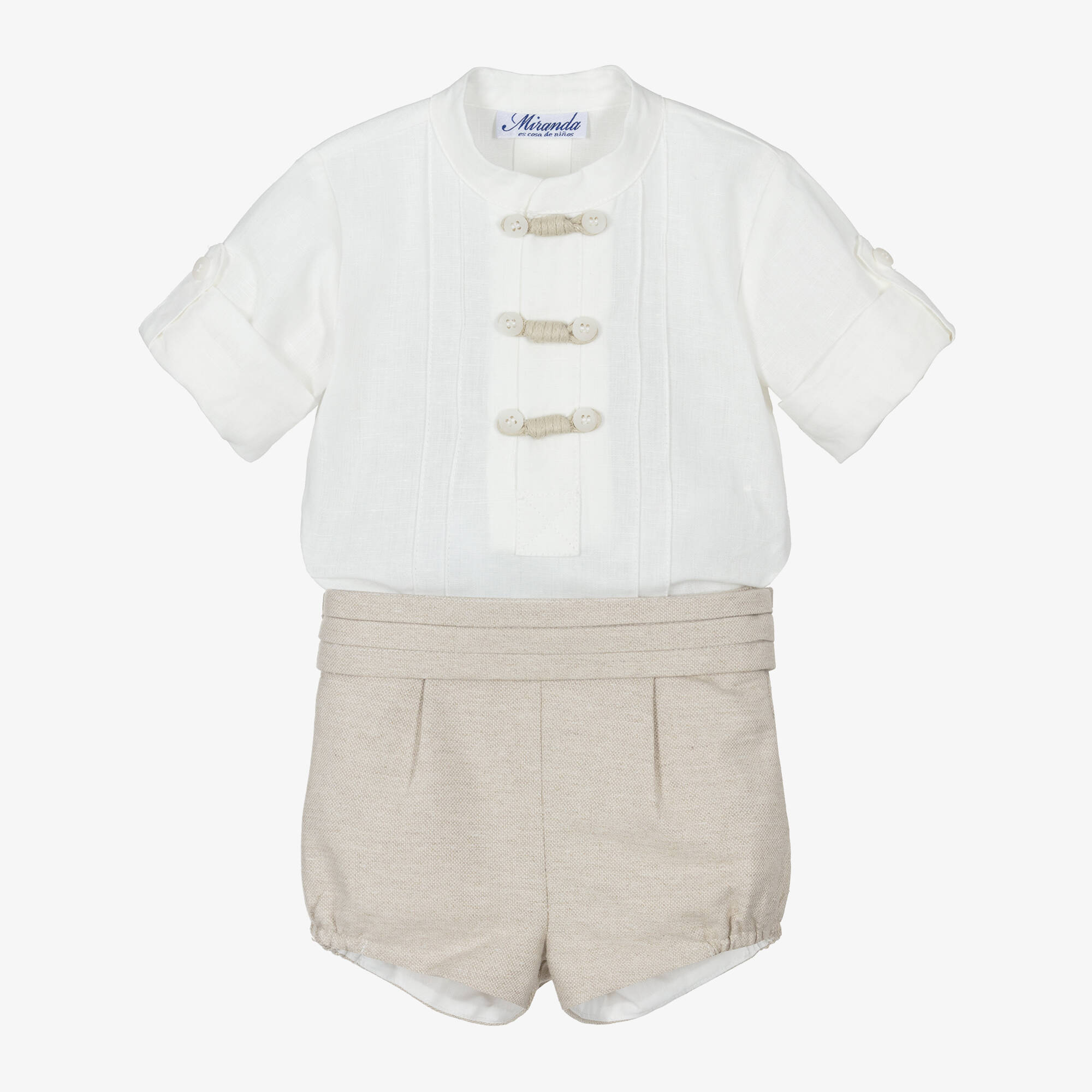 Miranda - Boys Ivory Shirt & Beige Shorts Set | Childrensalon