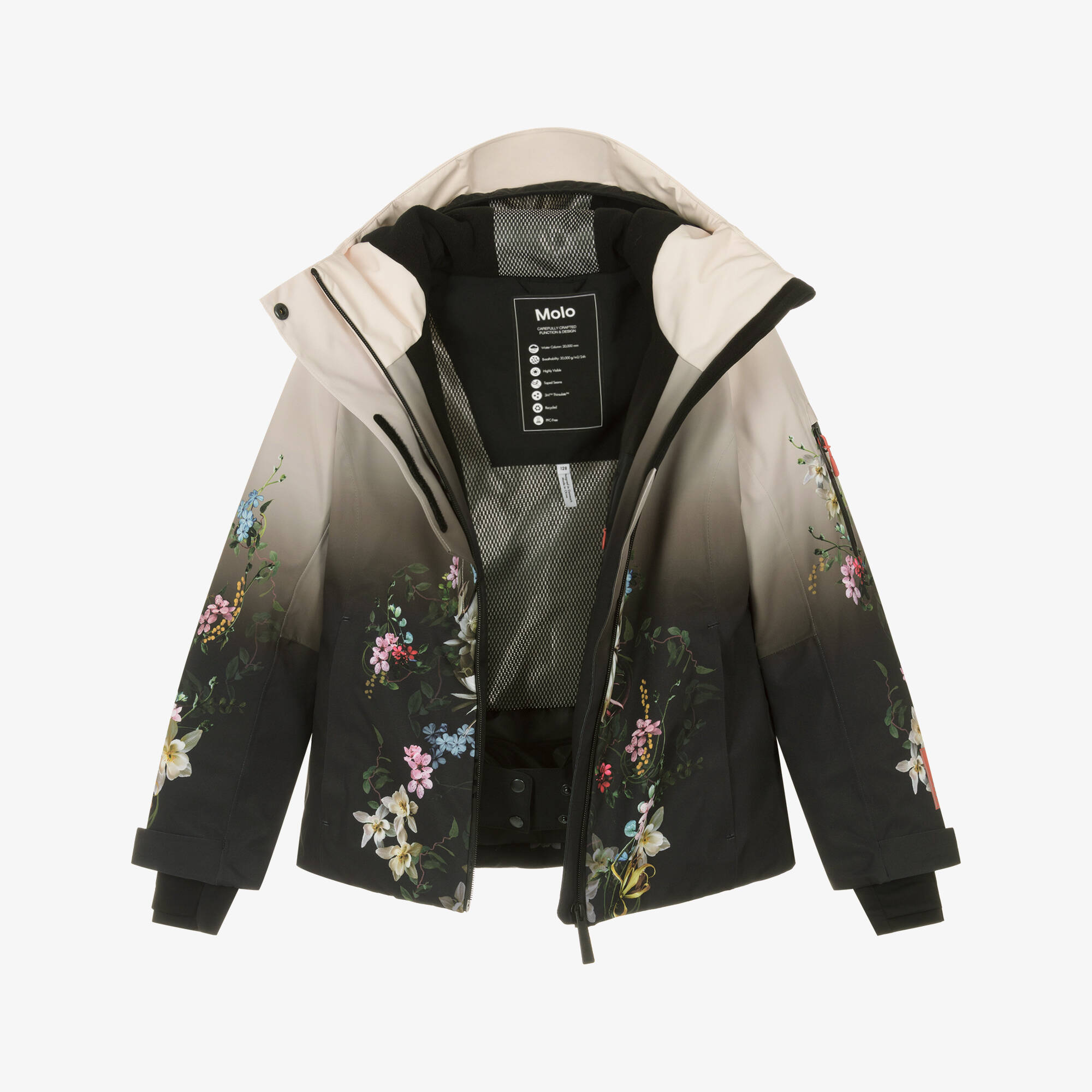 Molo - Girls Ivory & Black Floral Print Technical Ski Jacket ...