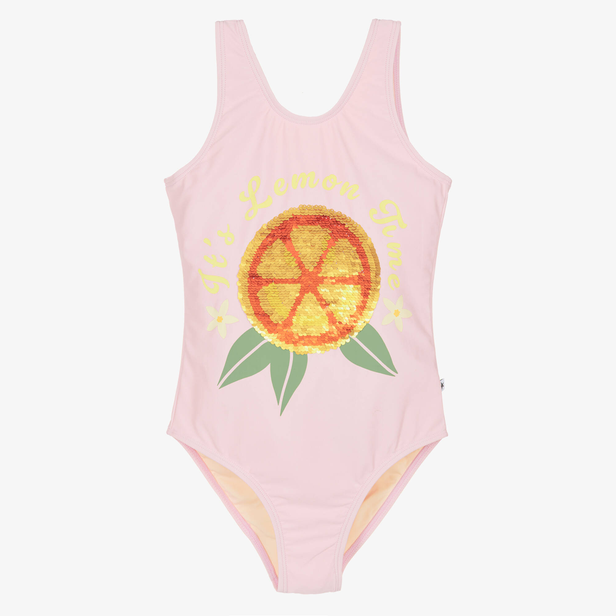 Molo - Girls Pale Pink Sequinned Smiling Lemon Swimsuit (UPF50 ...