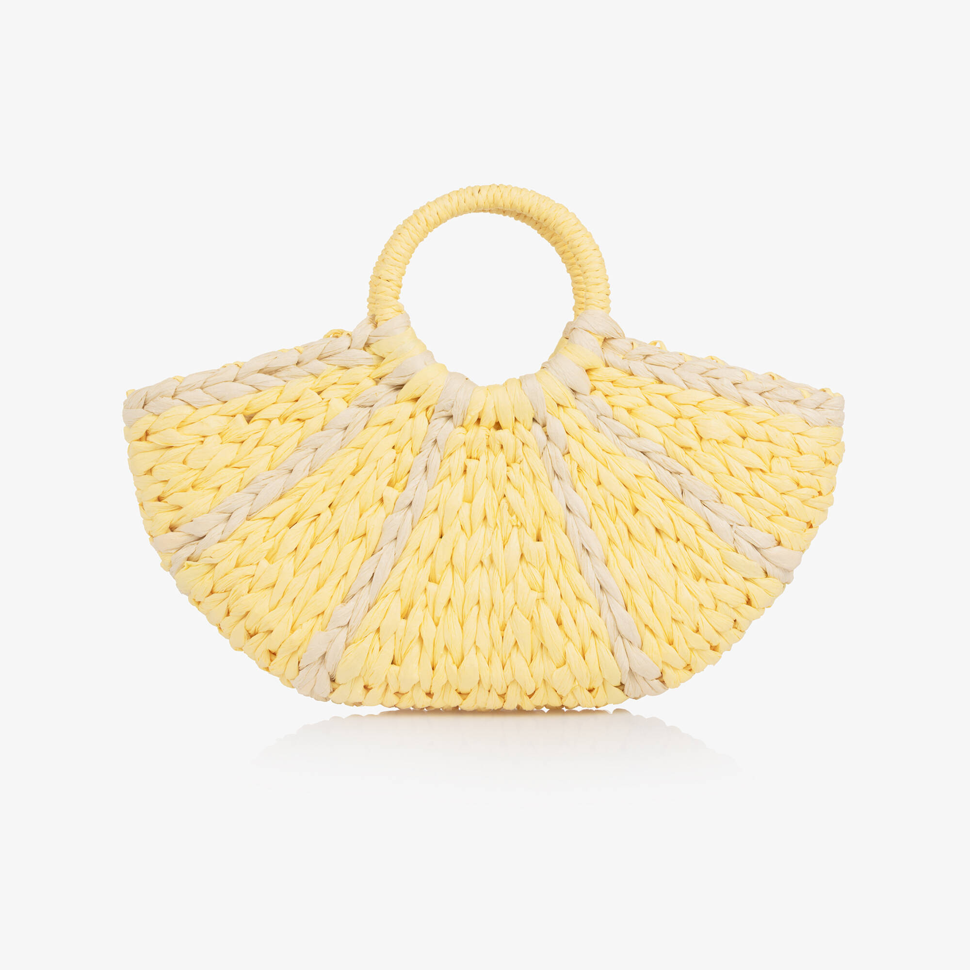 Molo - Girls Yellow Straw Bag with Beige Stripes (38cm) | Childrensalon