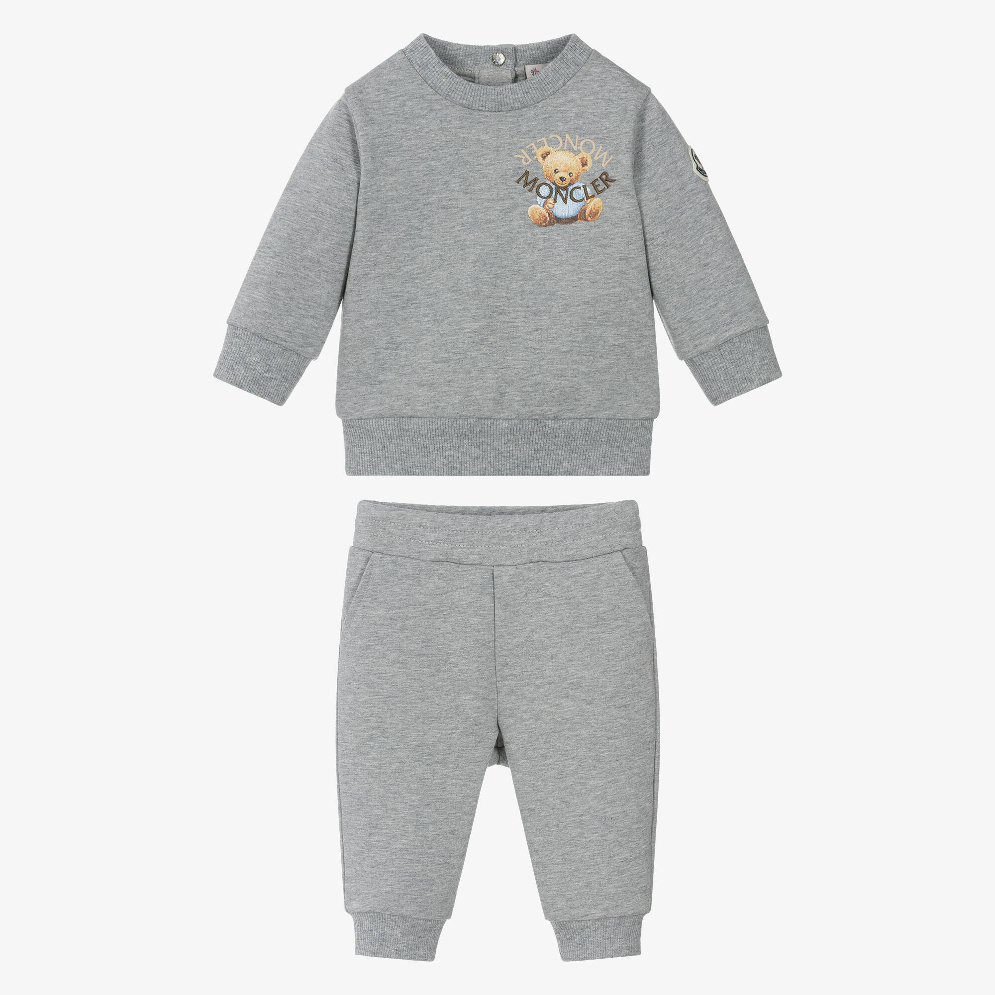 Moncler Enfant - Boys Grey Cotton Bear Logo Tracksuit | Childrensalon
